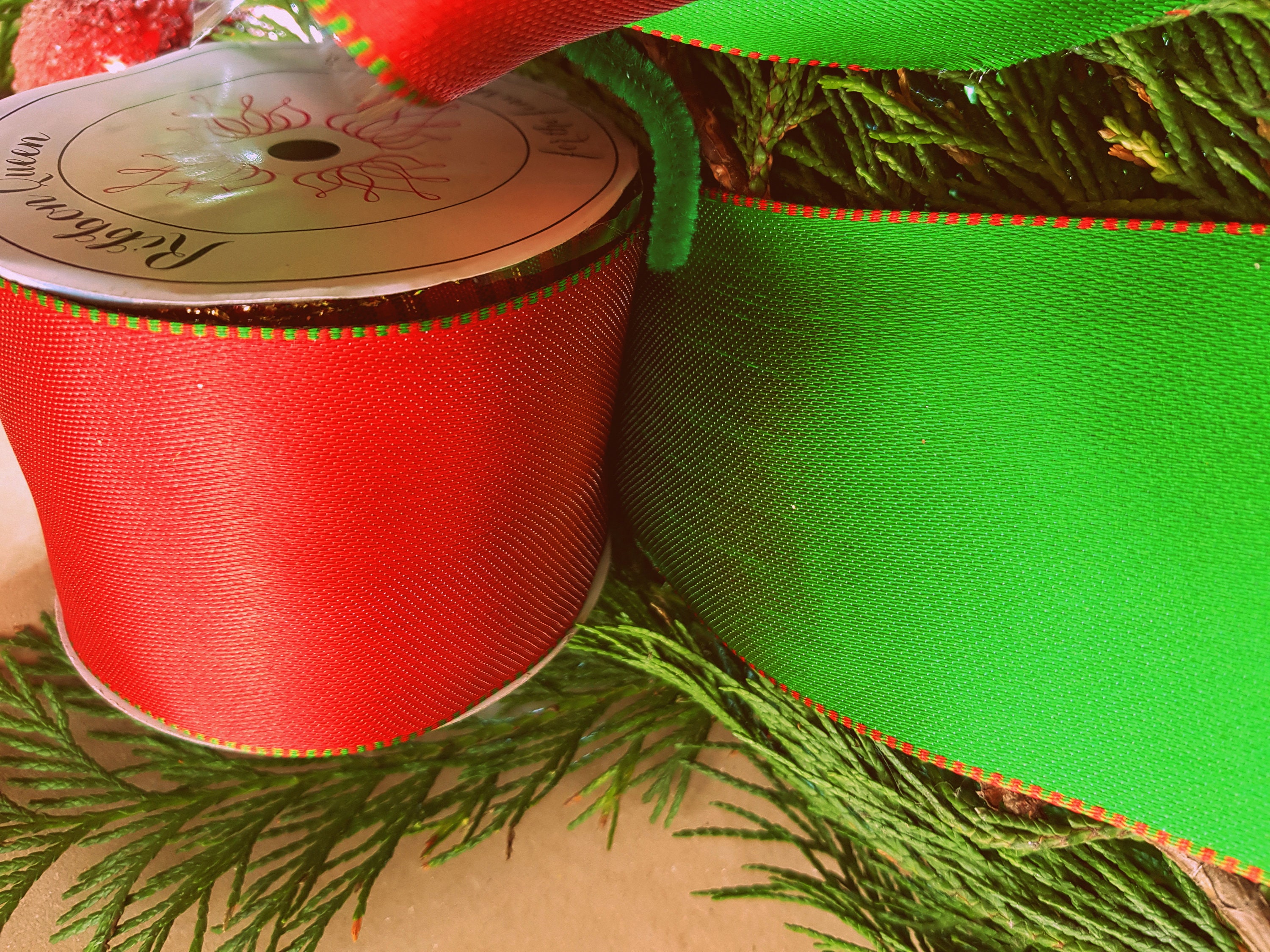 Red Green Reversible Double Satin Wire Edged Wired Ribbon 3M X - Etsy UK