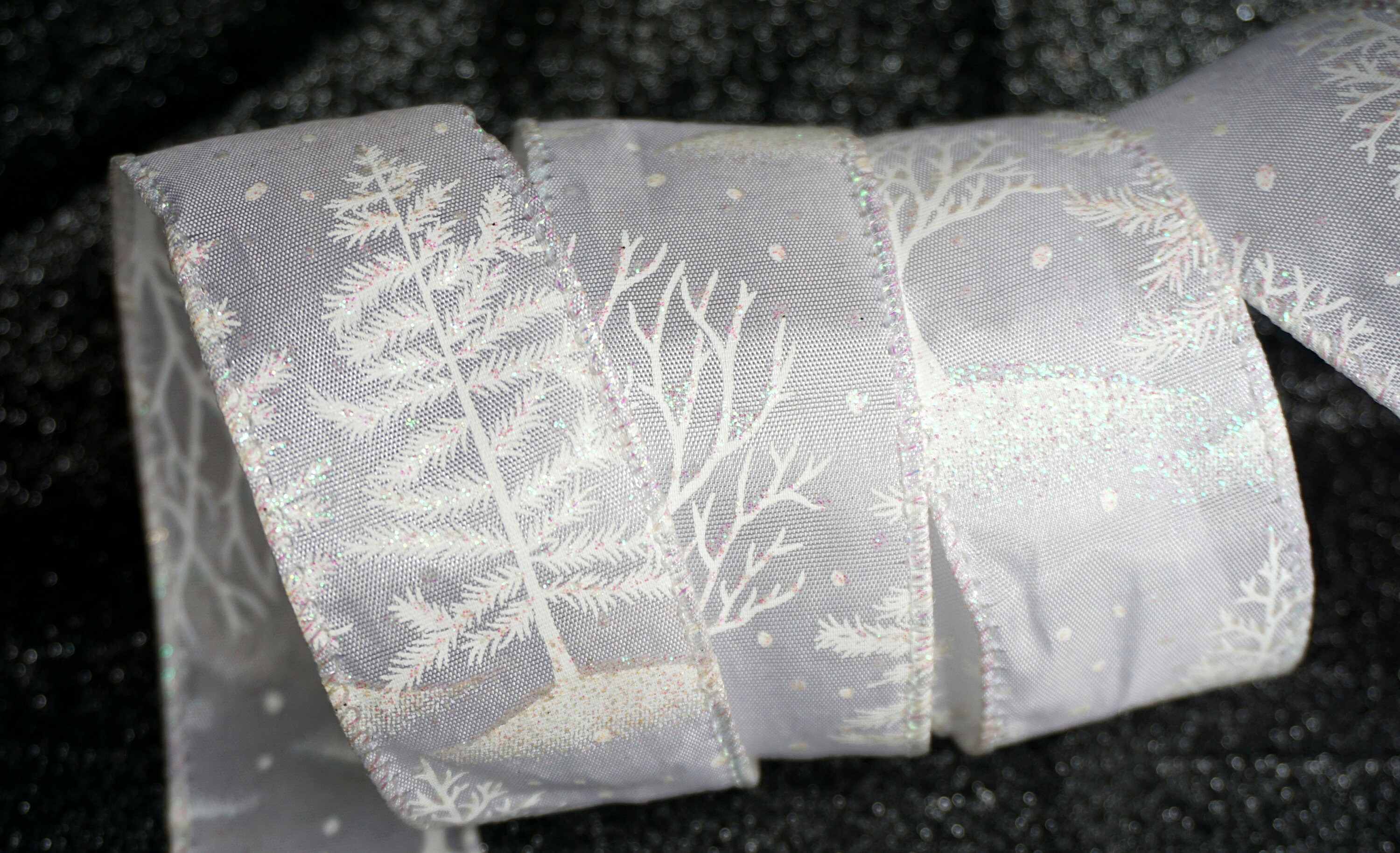 White Satin Glitter Tree Wire Wired Edge Ribbon 1.5 Wide | Etsy