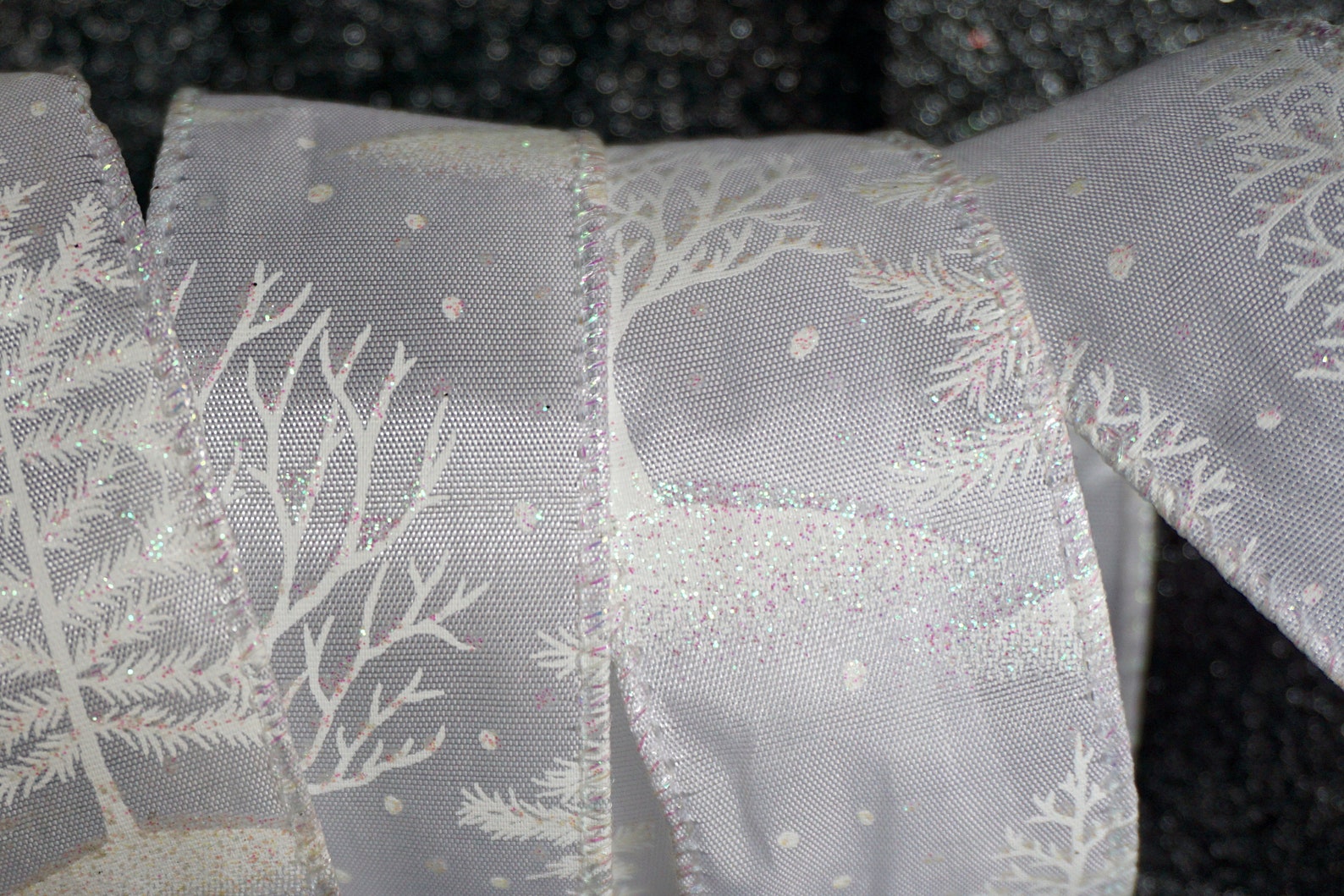 White Satin Glitter Tree Wire Wired Edge Ribbon 1.5 Wide | Etsy