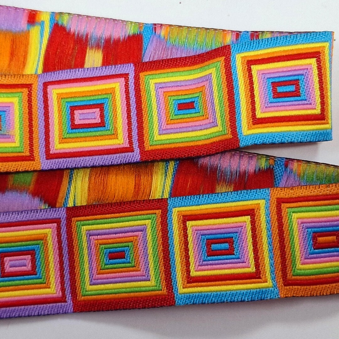 Pastel Gradient Squares Jacquard Ribbon 1 25mm, Brocade, Craft, Uk ...