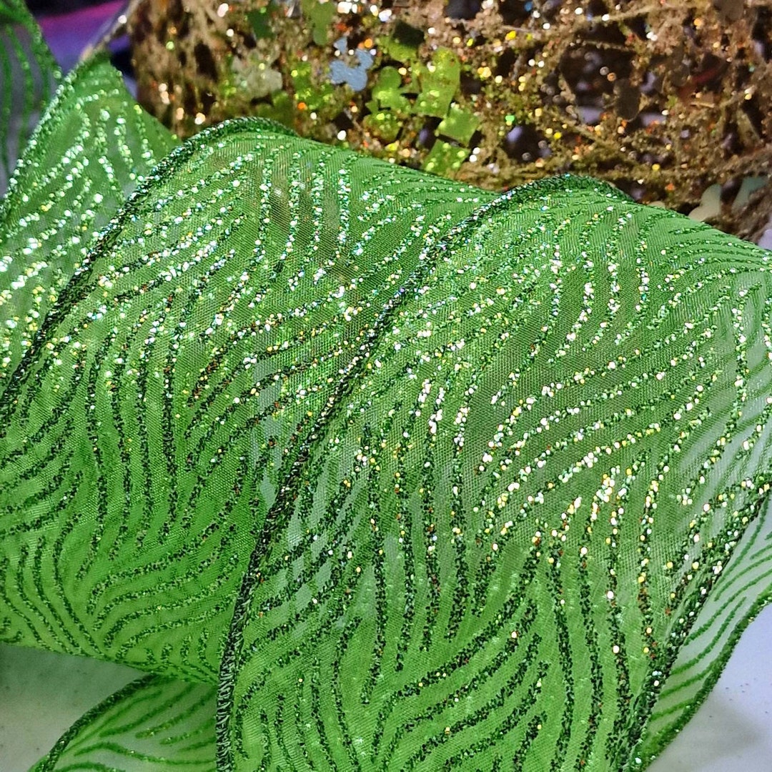 Lime Green Glitter Organza 2.5" Wide Wire Edged Ribbon Glitter ...
