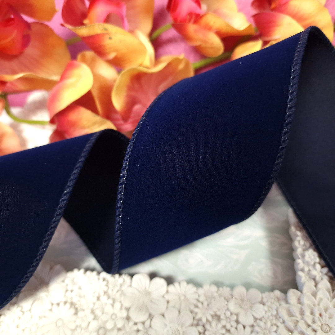 Midnight Blue Navy 2.5" French Wired Edge Velvet Ribbon, Wedding ...