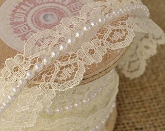 Lace Ribbon With Pearls | Etsy