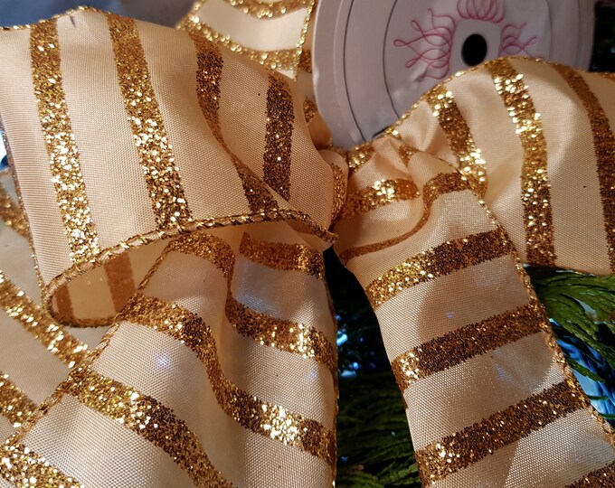 Champagne and Gold Glitter Banded Wire Edged Wired Ribbon 3M X - Etsy UK