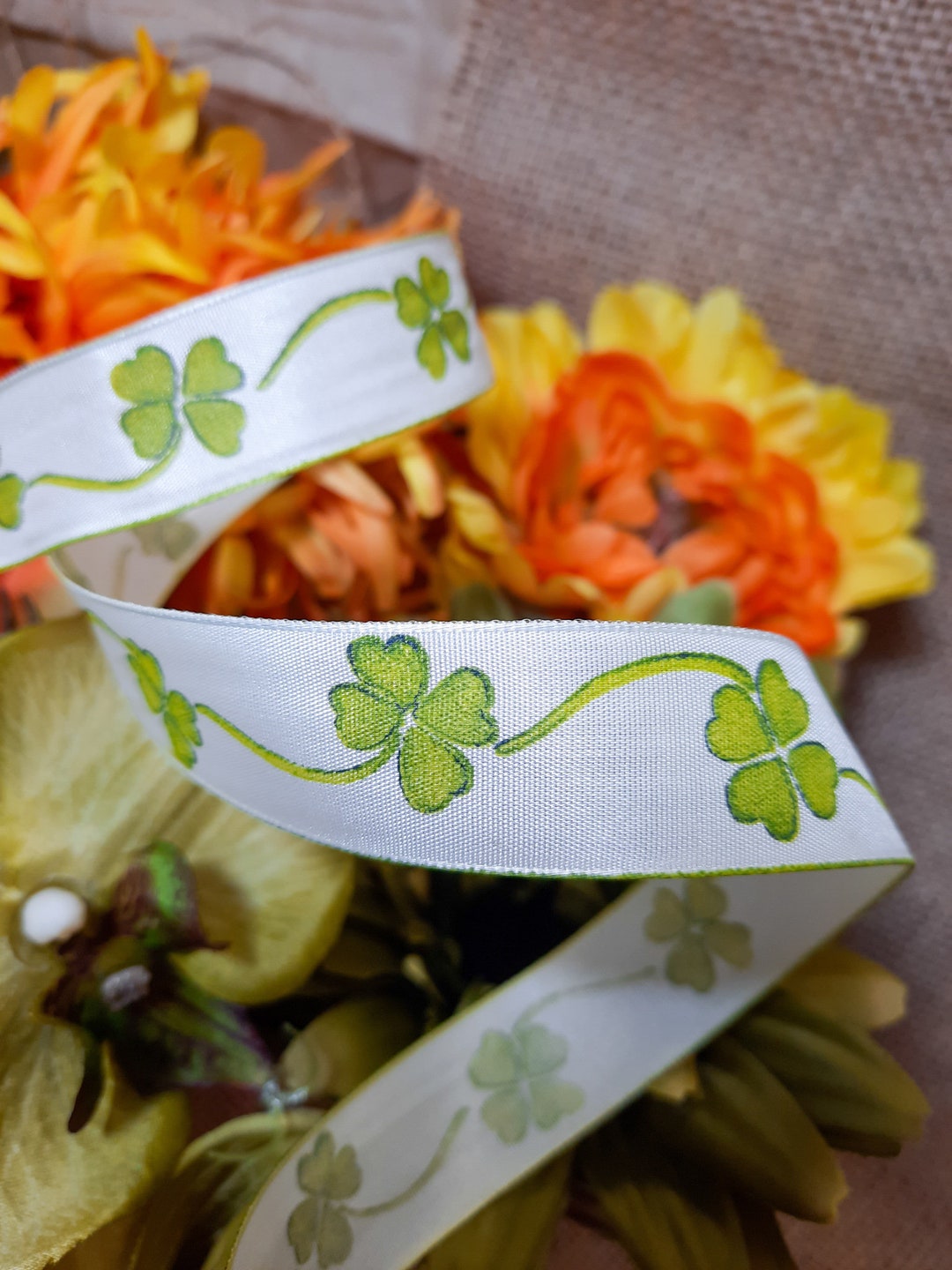 1" / 20mm Shamrock Four Leaf Clover | Wire Wired Edge Edged Ribbon ...