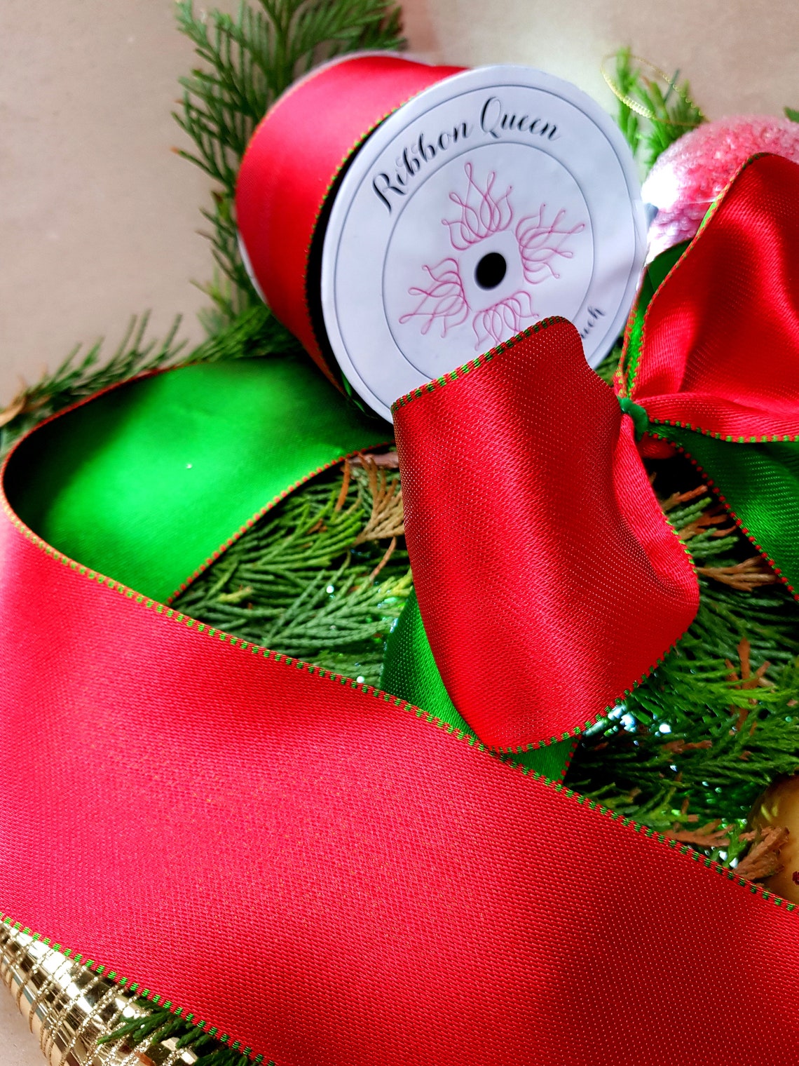 Red Green Reversible Double Satin Wire Edged Wired Ribbon 3M X - Etsy UK