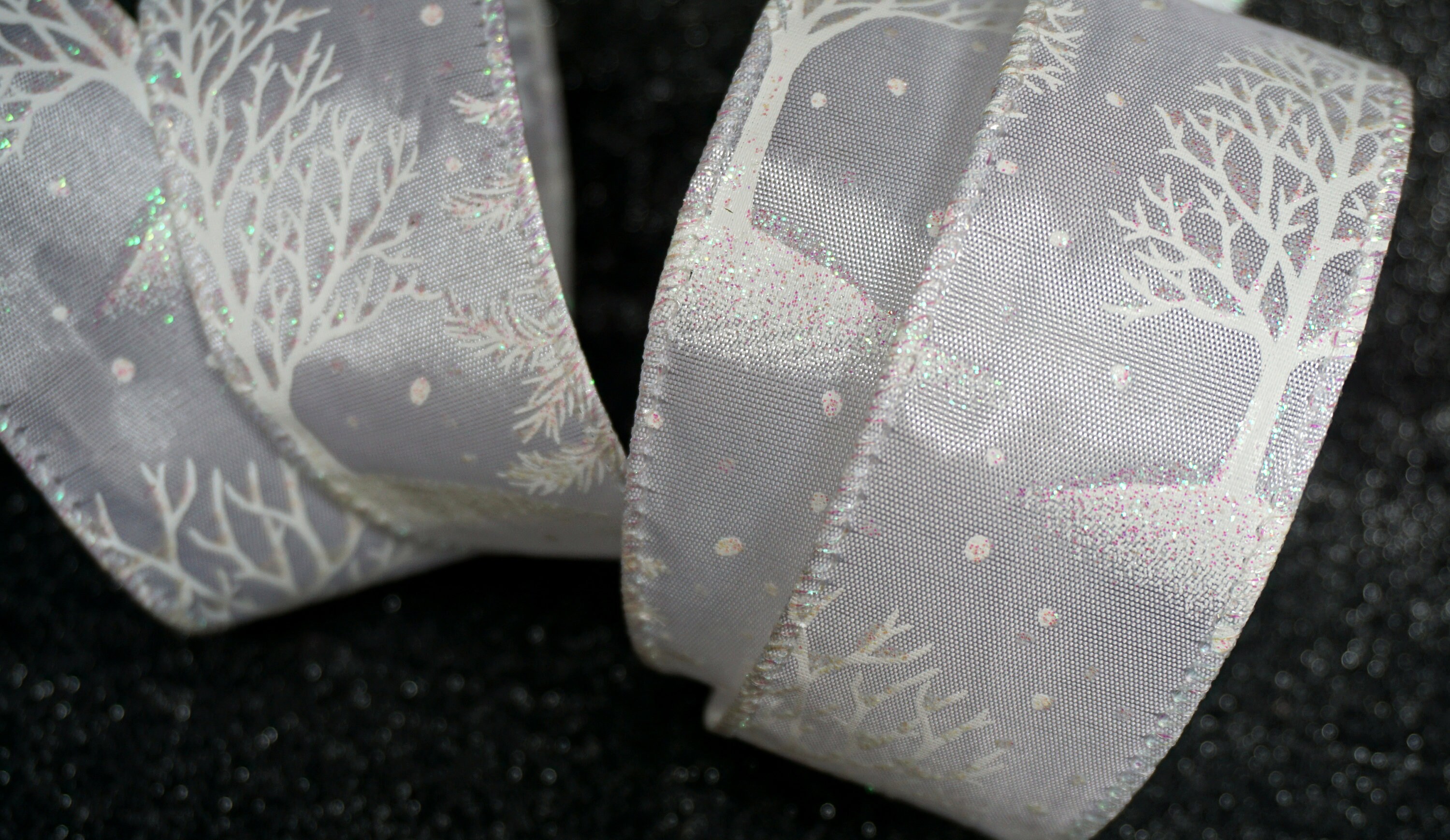 White Satin Glitter Tree Wire Wired Edge Ribbon 1.5 Wide | Etsy