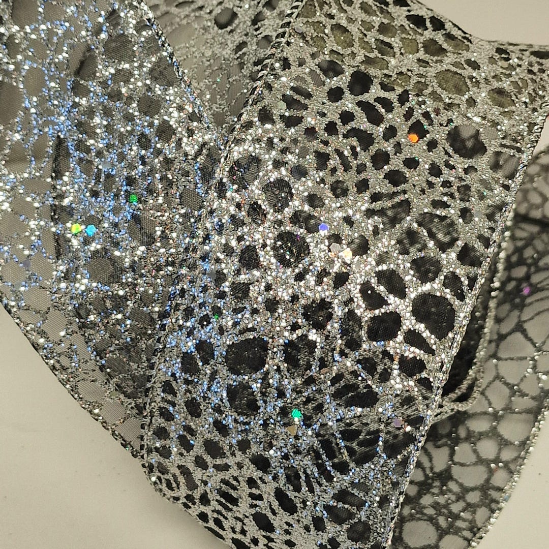 Silver Grey Cobweb 2.5" French Wired Ribbon Halloween Christmas ...
