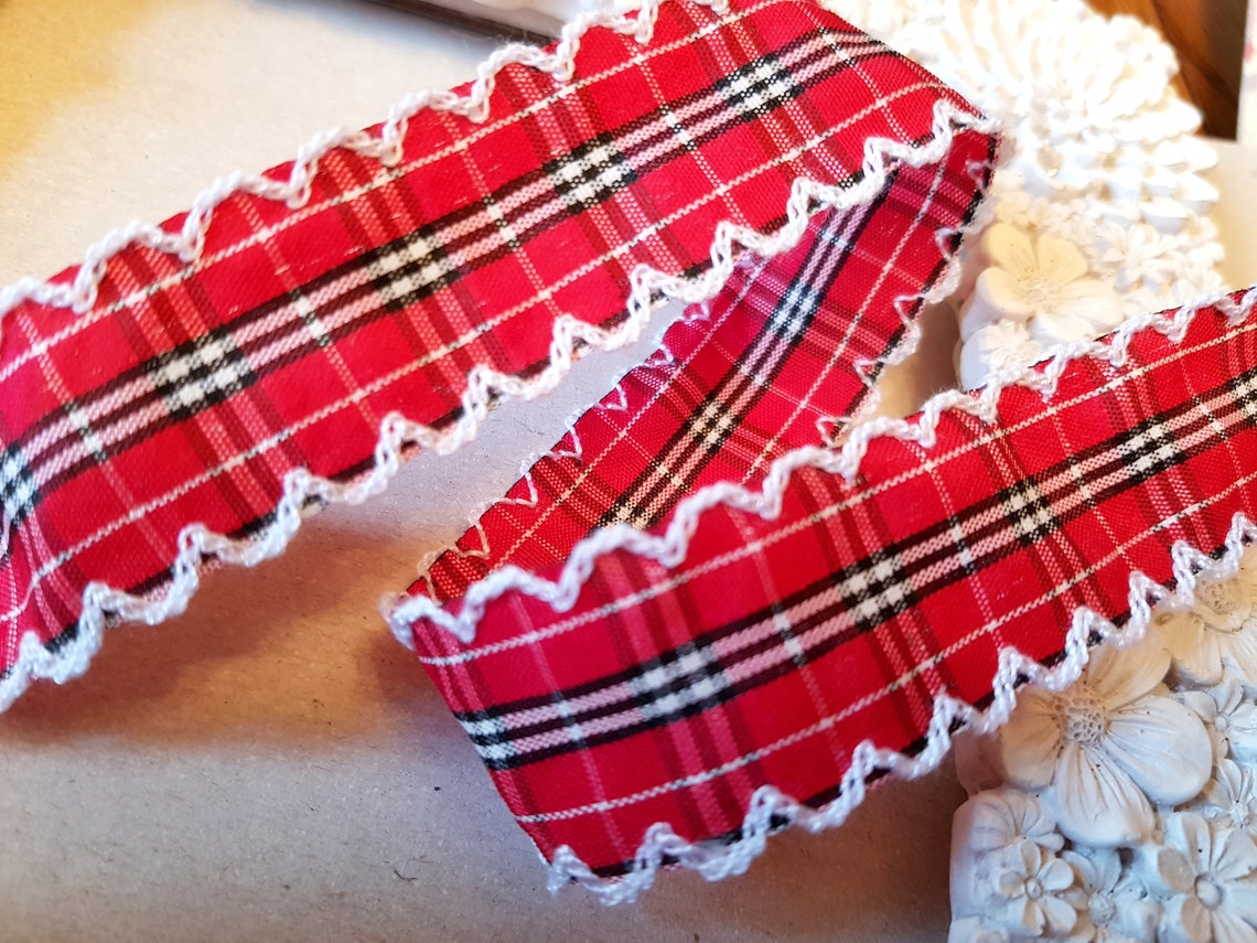 1 Wide Lace Edge Tartan Plaid Ribbon Many Colours Red - Etsy