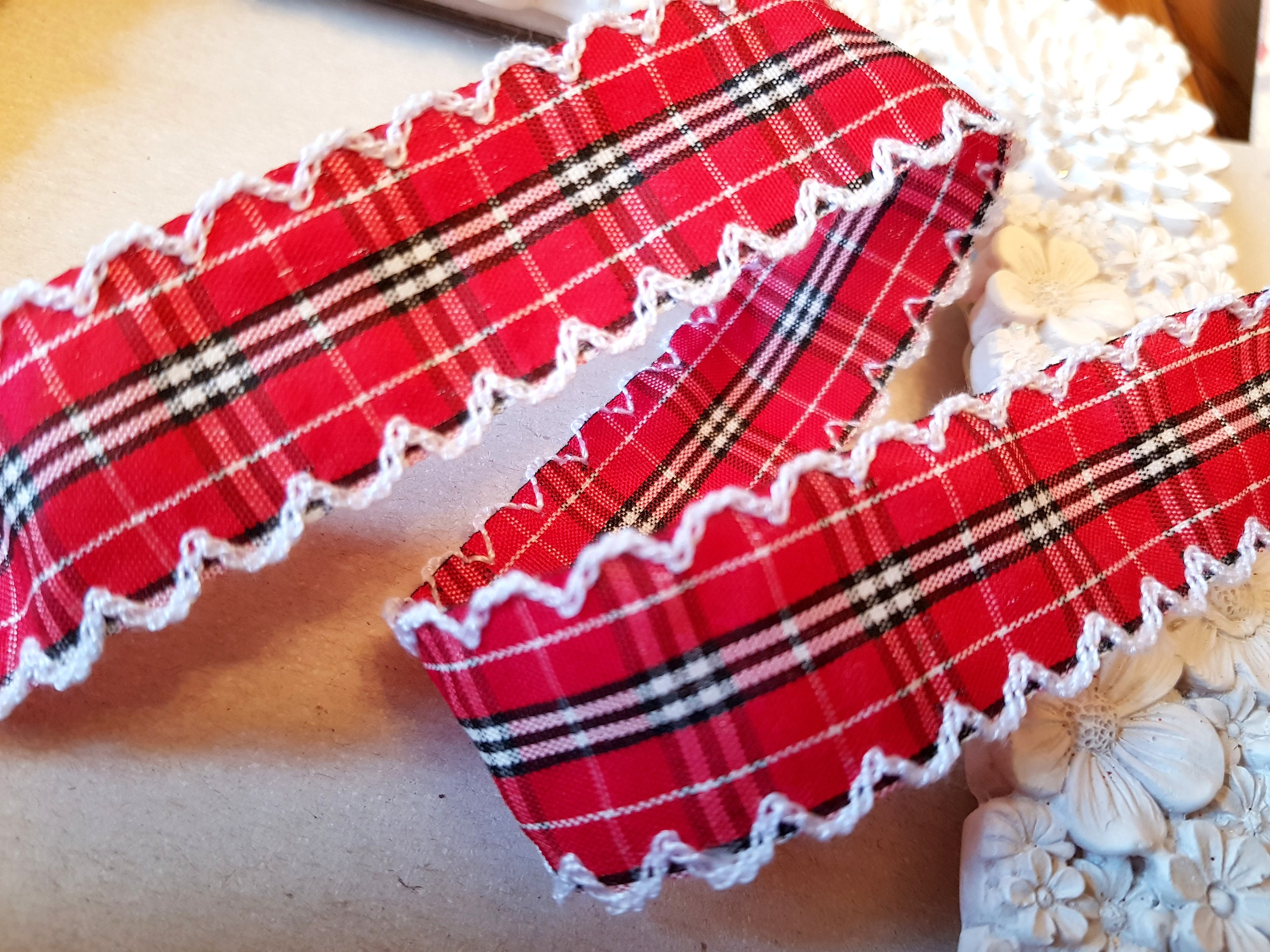 1 Wide Lace Edge Tartan Plaid Ribbon Many Colours Red - Etsy UK