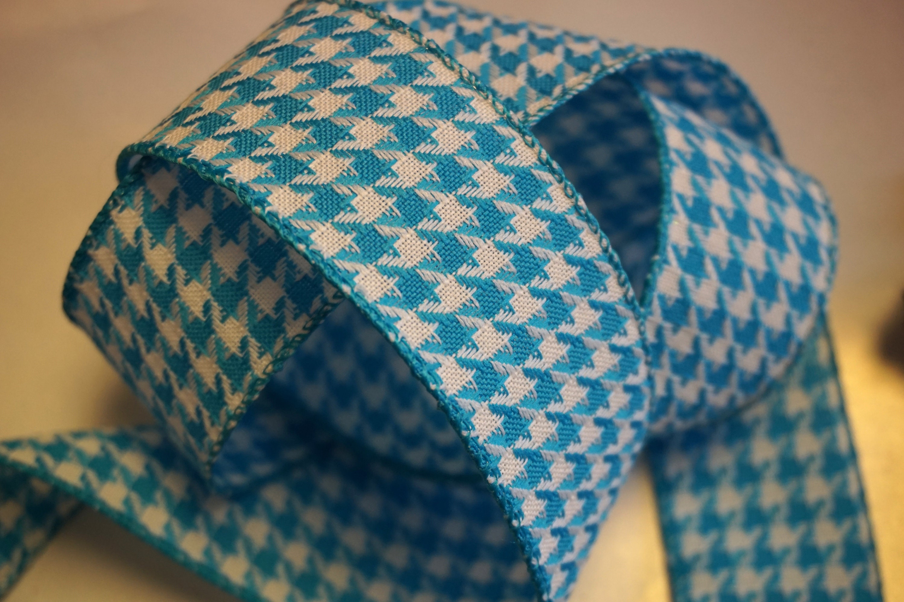 Blue and White Houndstooth Gingham 1.5 Wide Wire Edged Wired - Etsy France