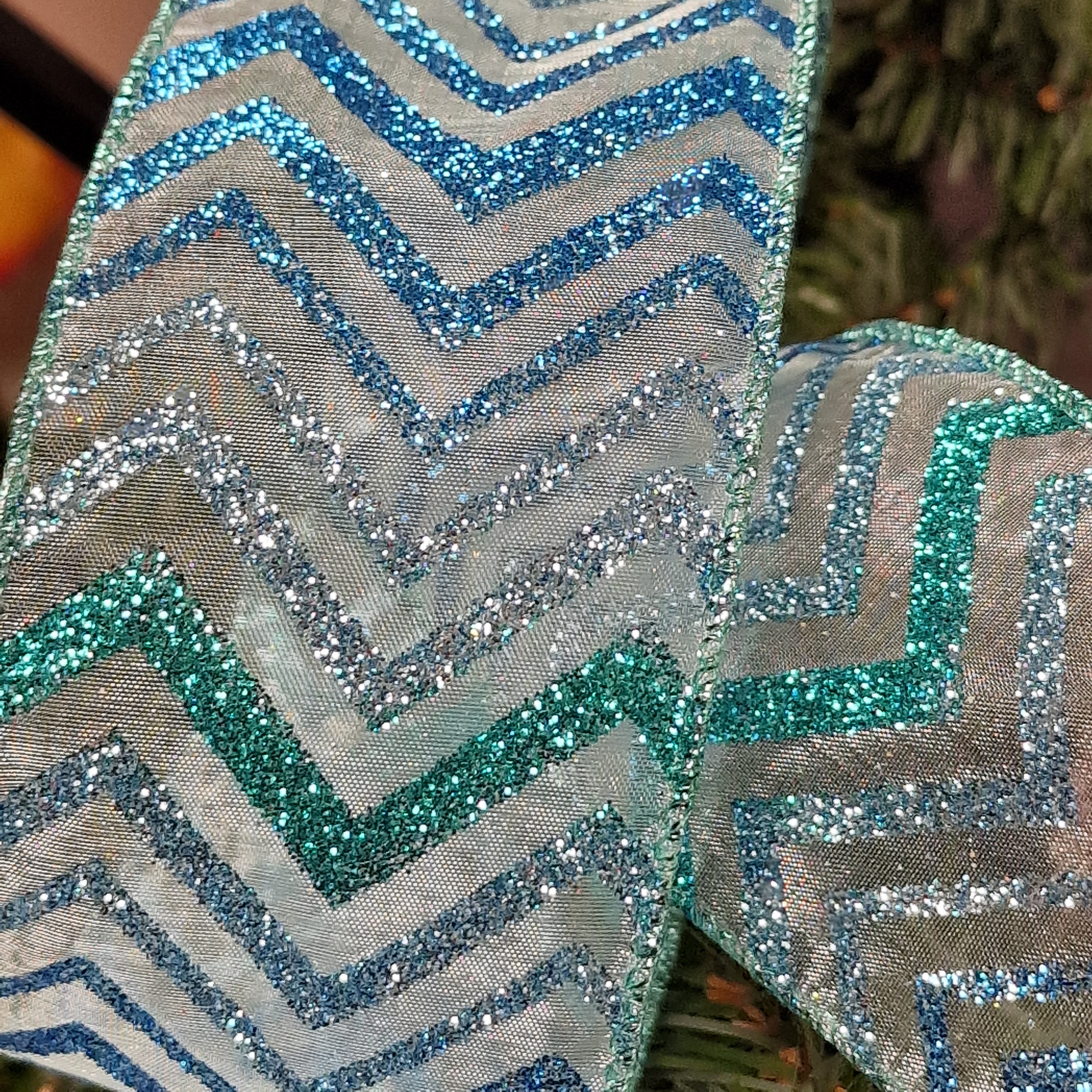 2.5" (63mm)teal Blue Turquoise Aqua Glitter Chevron Ombre Organza ...