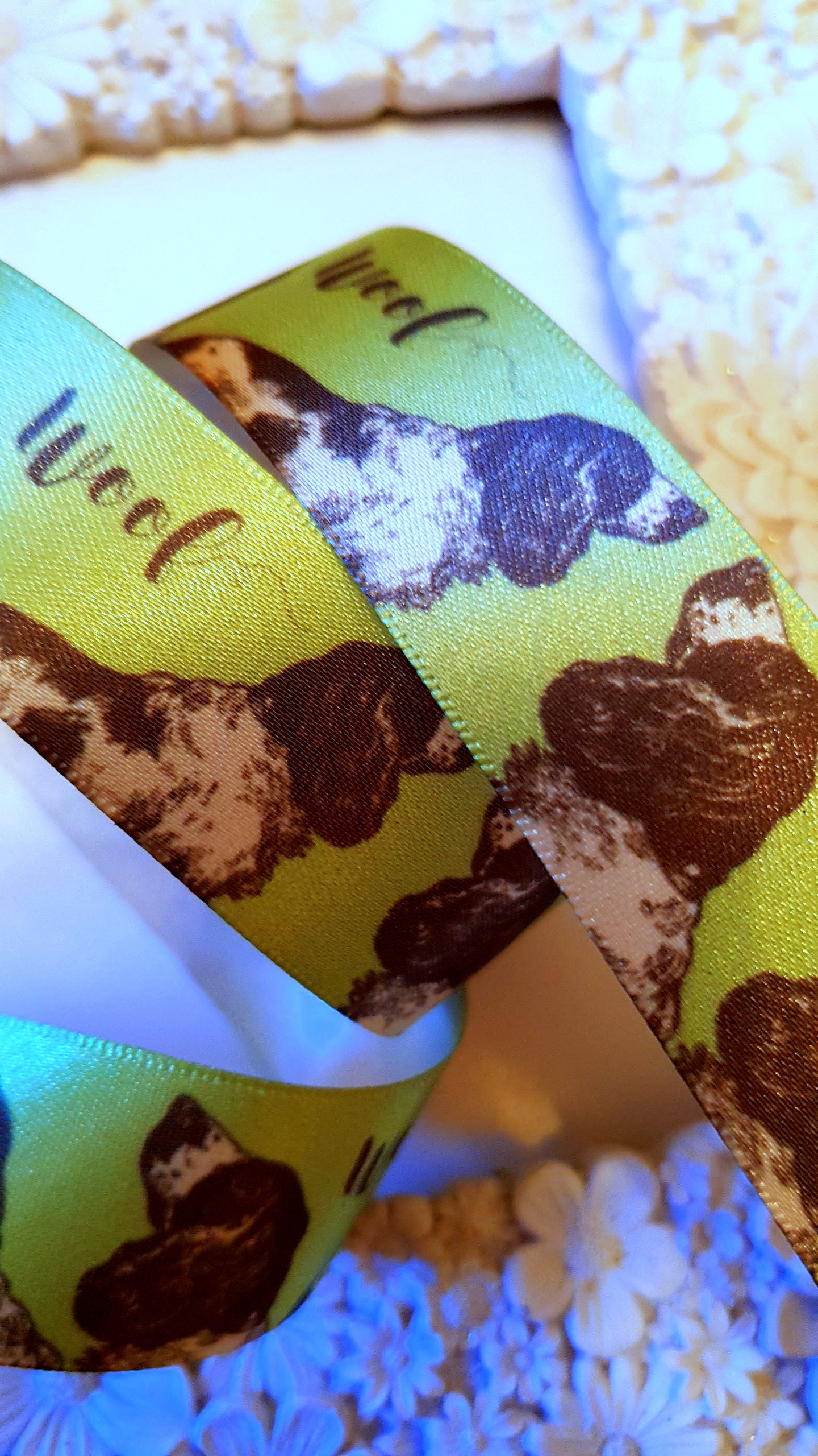 Dog Ribbon I Satin Ribbon I Springer Spaniel I Vintage Ribbon I Ribbon ...