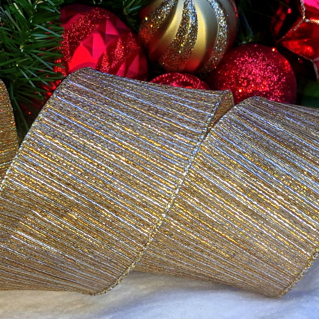 2.5" Champagne Gold Ruffle Wire Wired Edge Ribbon Christmas , Wedding ...
