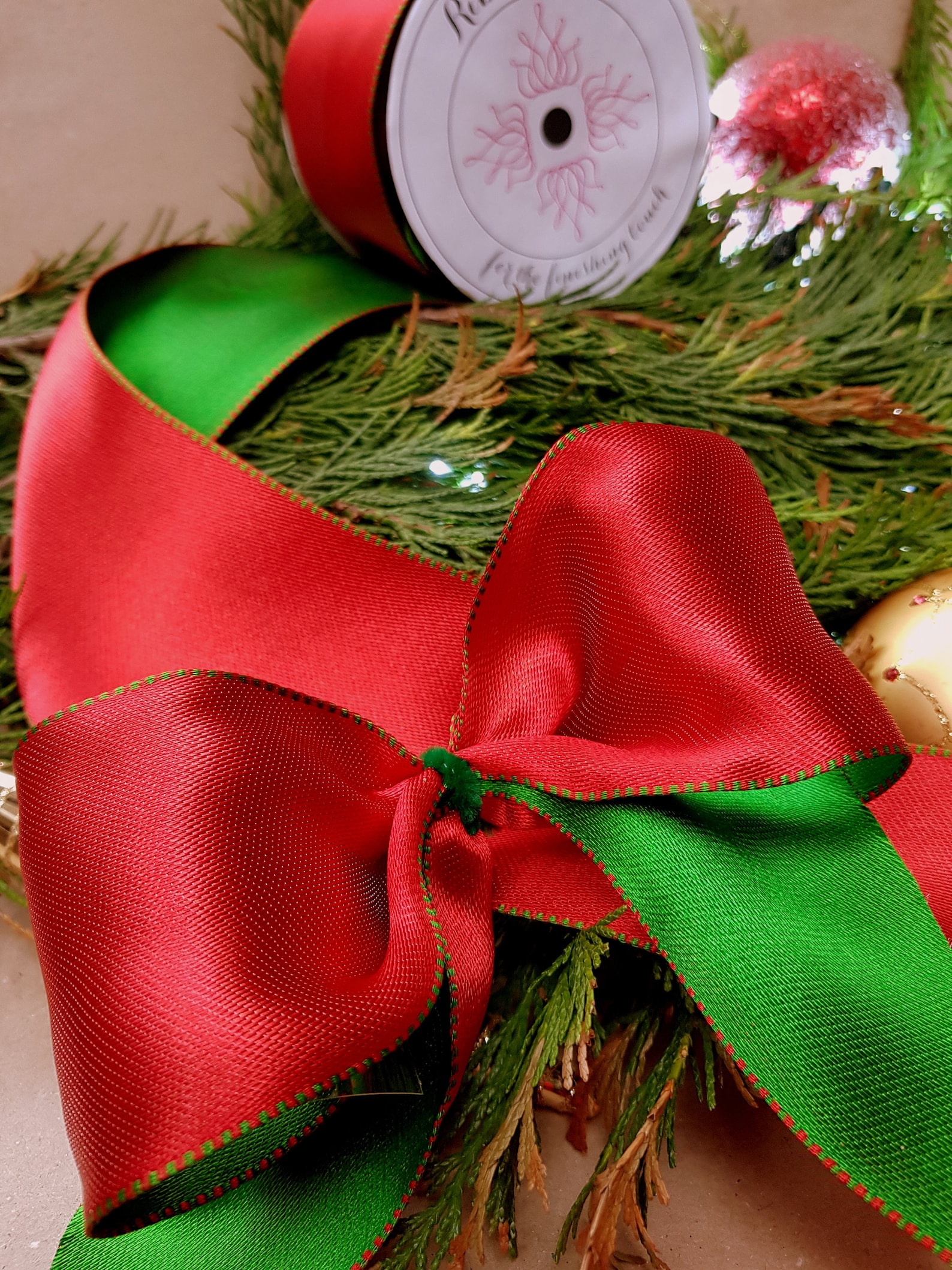 Red Green Reversible Double Satin Wire Edged Wired Ribbon 3M X - Etsy UK