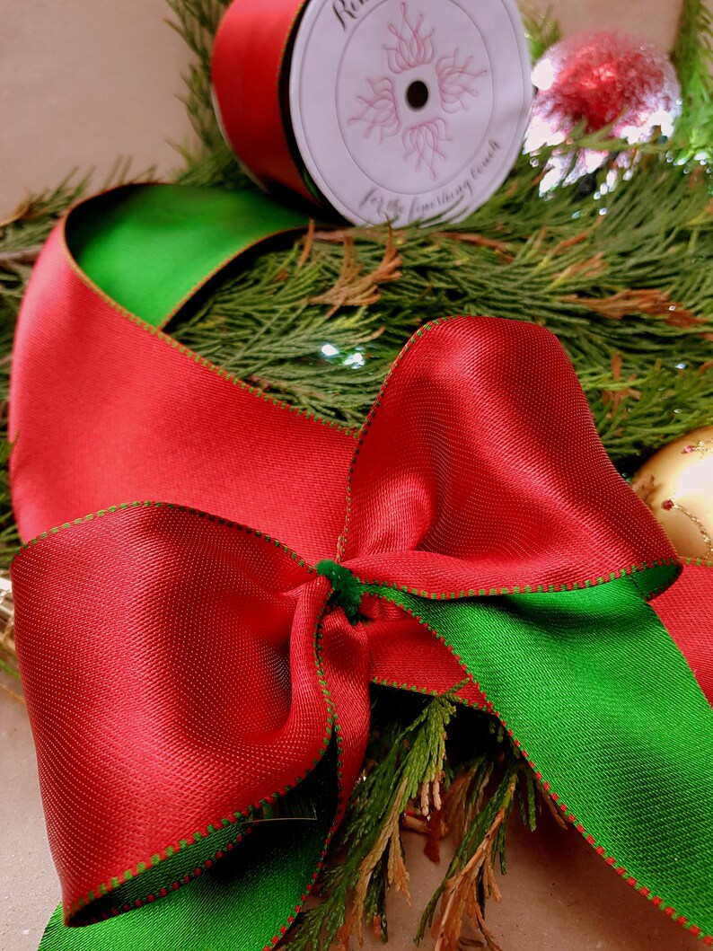 Red Green Reversible Double Satin Wire Edged Wired Ribbon 1.5 ...