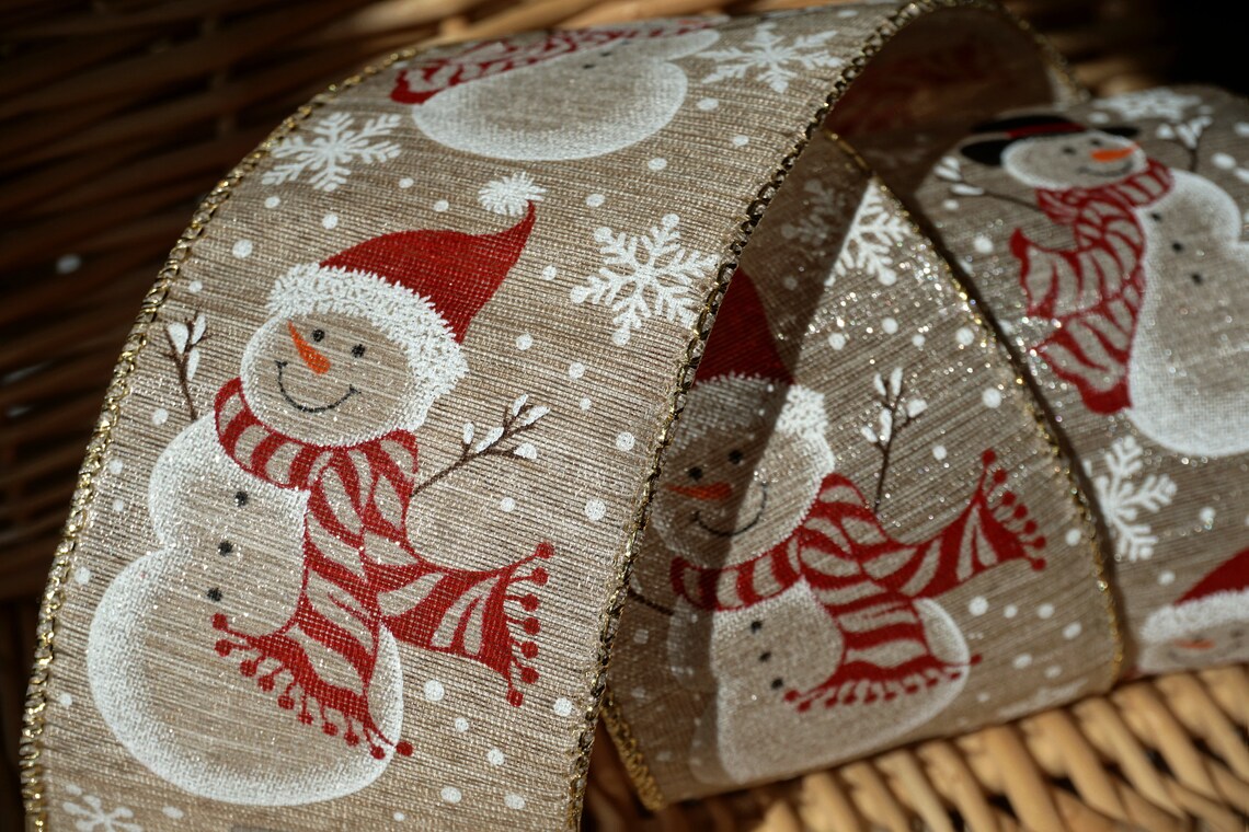Gold Shimmery Snowman Wire Edged Wired Ribbon 3m X 2.5 - Etsy UK