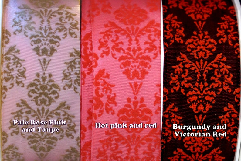 French Damask Wire Edged Wired Edge Ribbon, 1.5" Wide 15 Colours ...