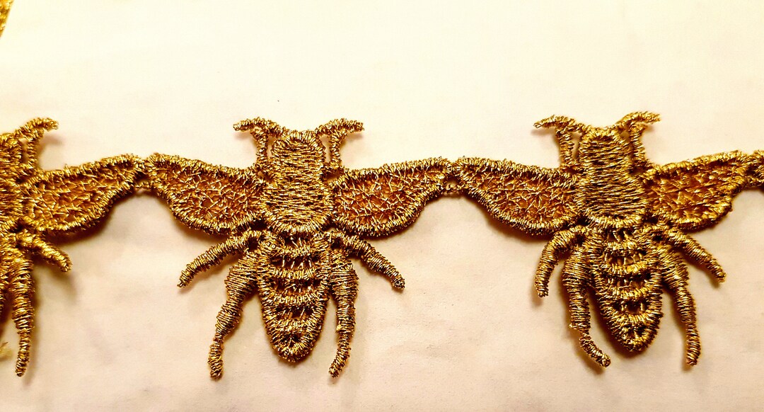 1 Metre of 1.5" (35mm) Metallic Gold Thread Embroidered Bee Trimming ...