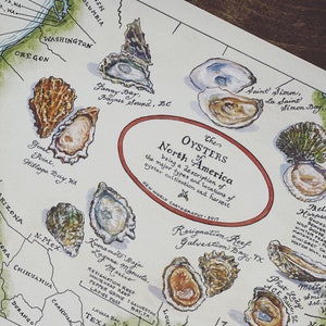 Oyster Map, Oysters of North America, Hand-drawn Collectible Map Gift ...