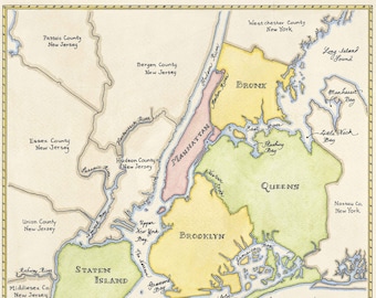 New York City Boroughs Map Art Print - Etsy