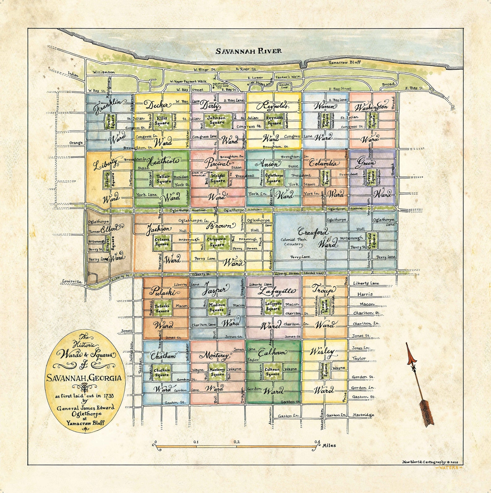 Savannah Georgia Map, Savannah Map, Historic Wards & Squares of ...
