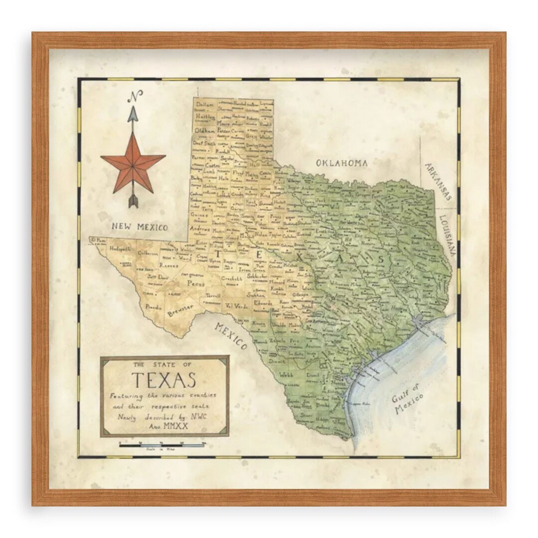 Map of Texas, Texas State Map, Texas Map Print, Texas State, Framed Map ...