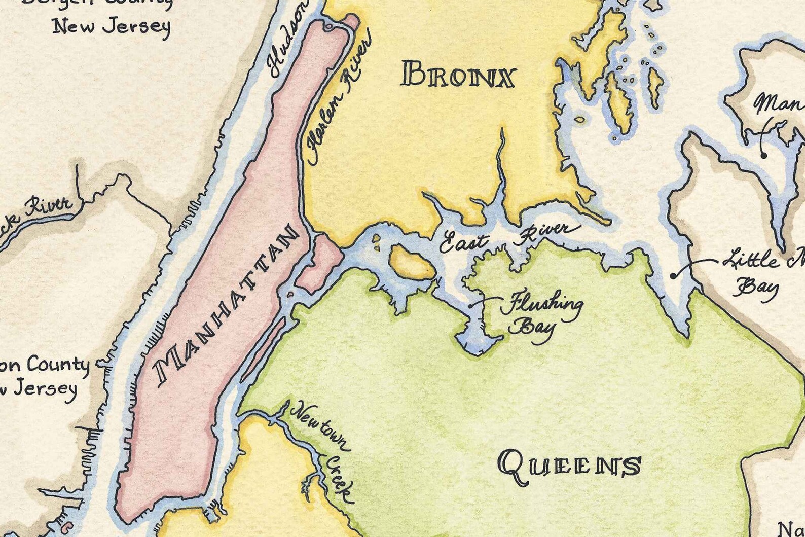 Boroughs of New York City Map, Five Boroughs Map Print, New York ...