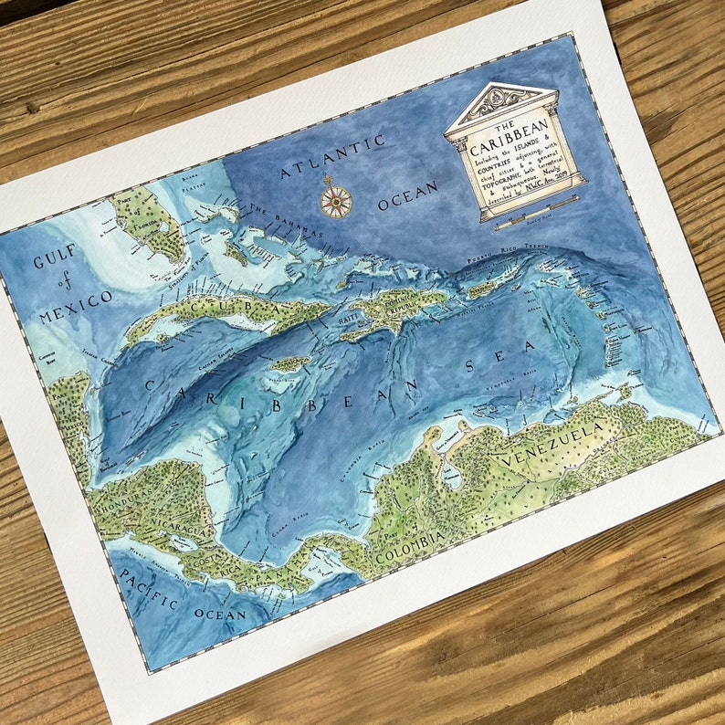 Map of Caribbean Islands, Caribbean Map, Caribbean Map Gift, Coastal ...