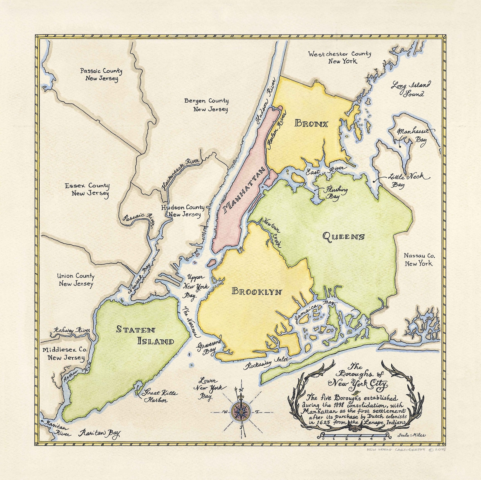 Boroughs of New York City Map, Five Boroughs Map Print, New York ...