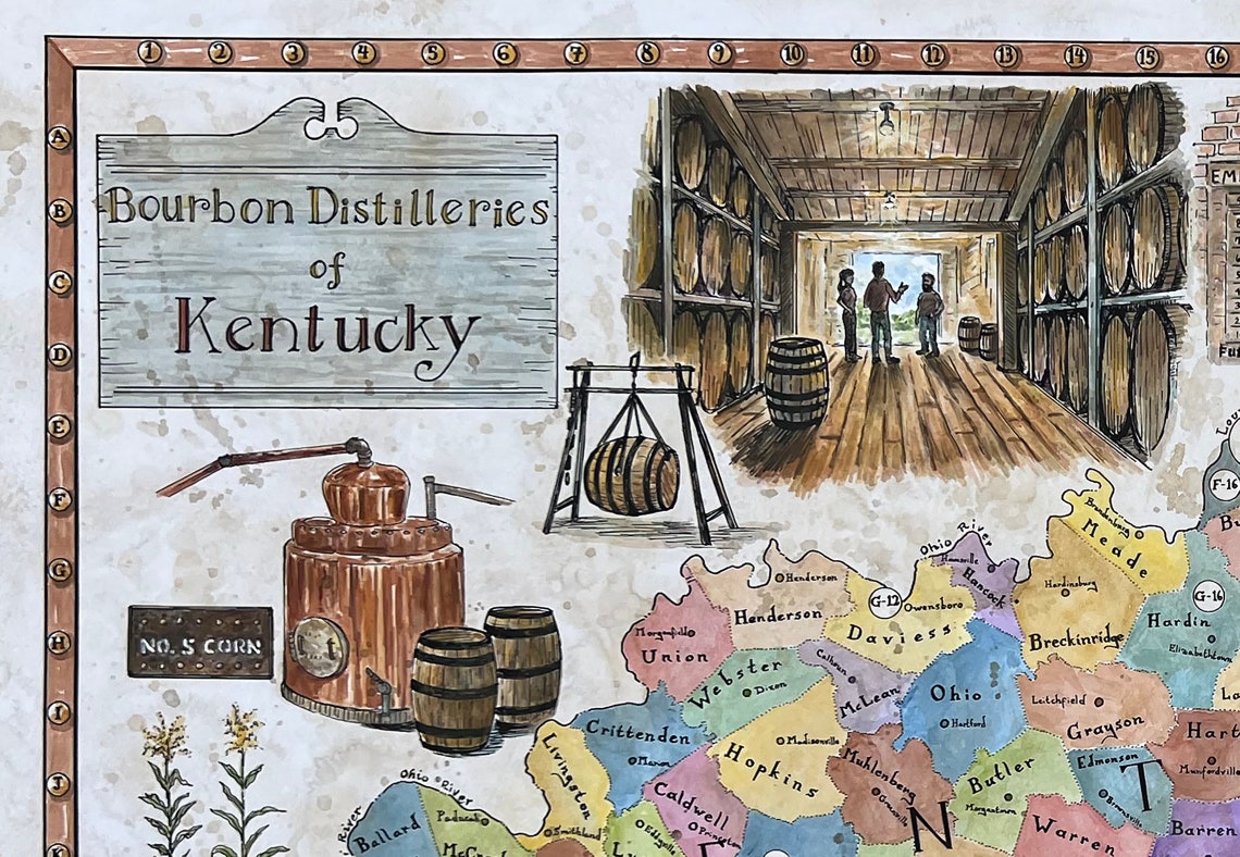 Kentucky Bourbon Map, Bourbon Trail Map, Distilleries Map, Kentucky Map ...