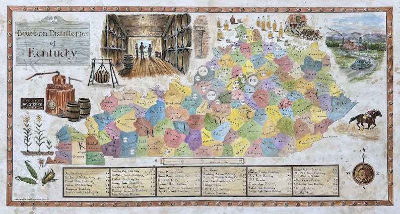 Kentucky Bourbon Map, Bourbon Trail Map, Distilleries Map, Kentucky Map ...