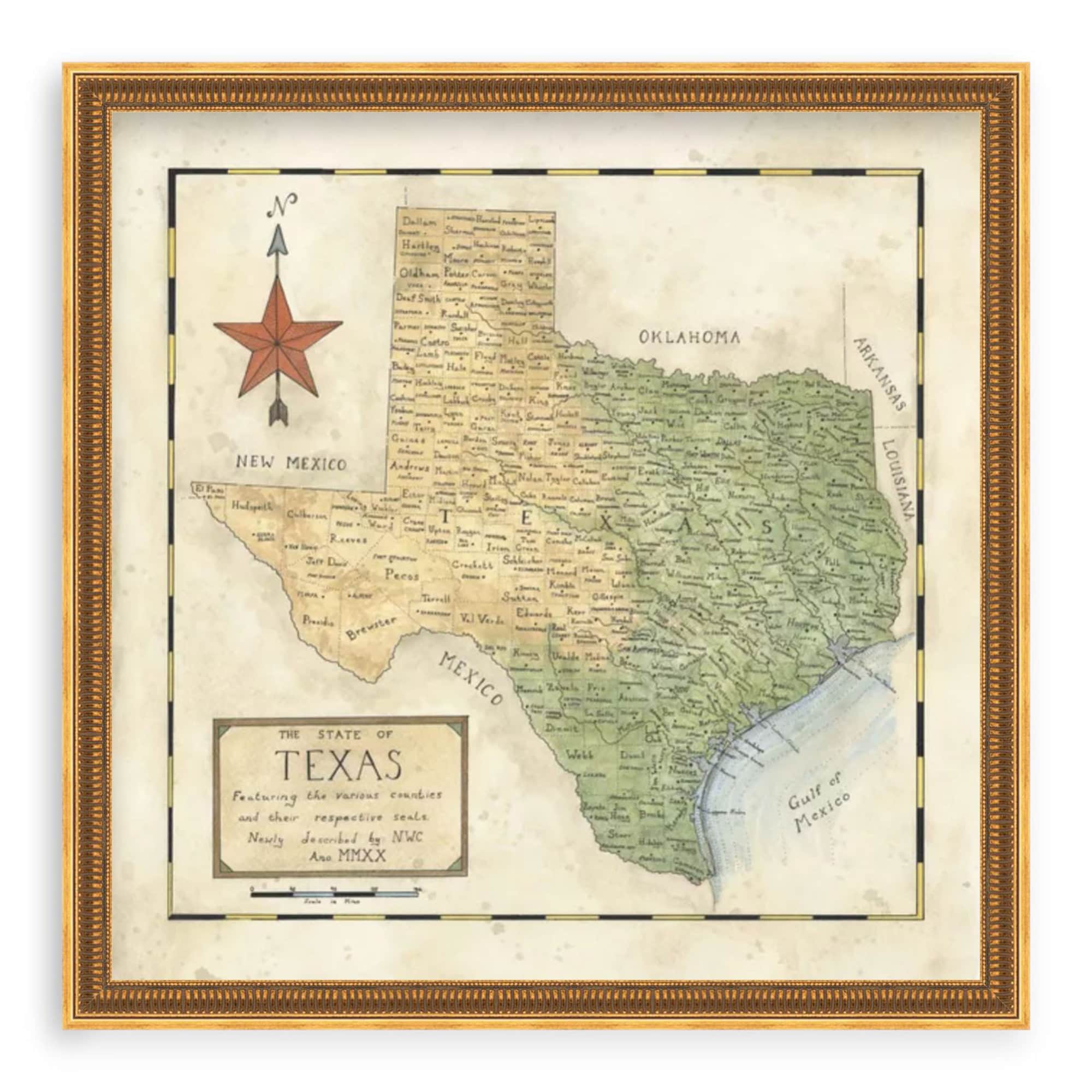 Map of Texas, Texas State Map, Texas Map Print, Texas State, Framed Map ...