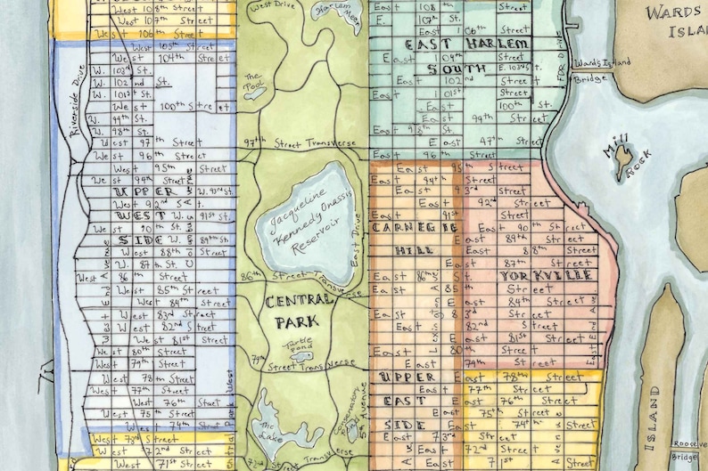 Manhattan Map, Map Art, Print of Manhattan Island - Etsy