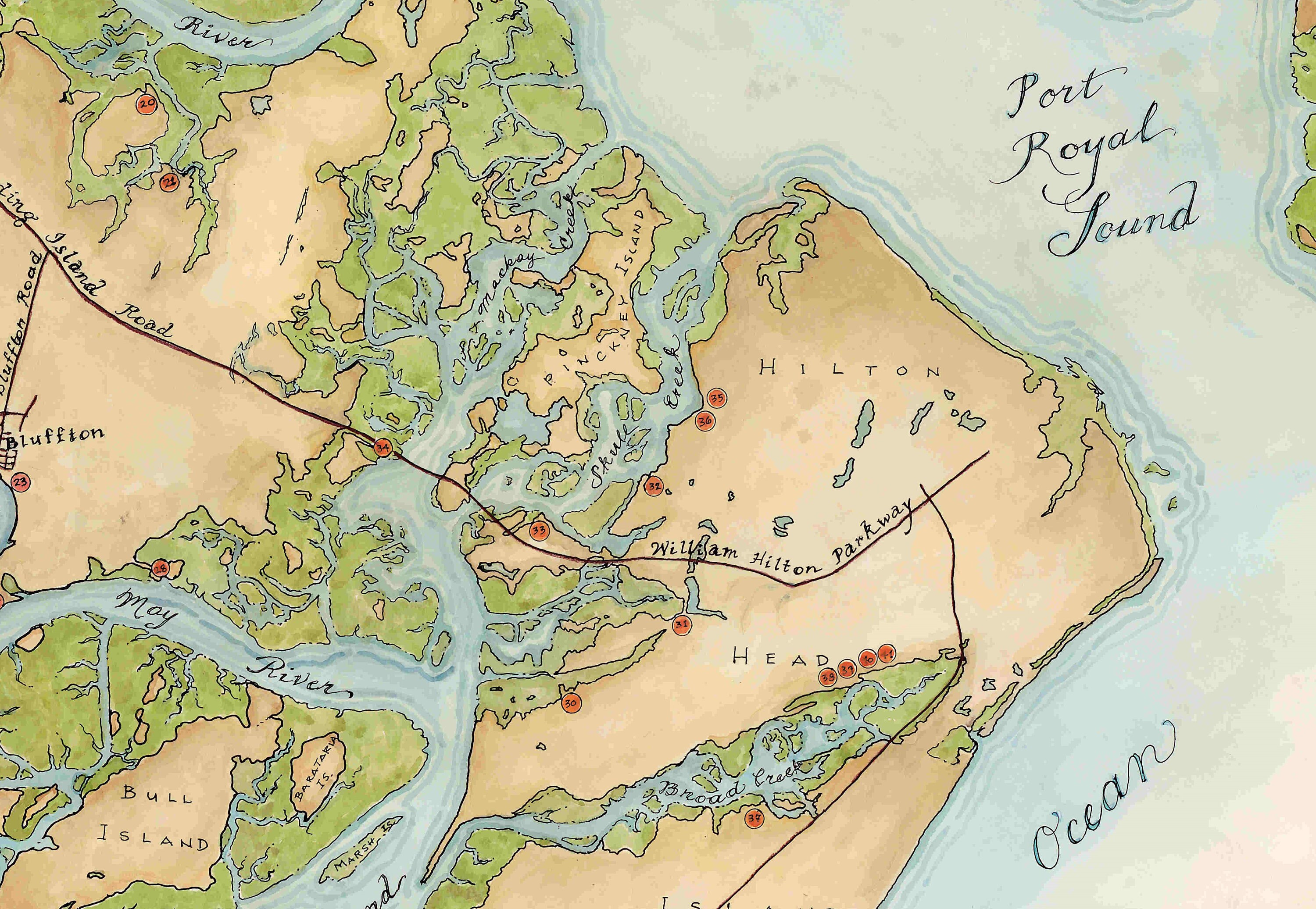 Oyster Map, Print of Oyster Factories of Beaufort County, South ...