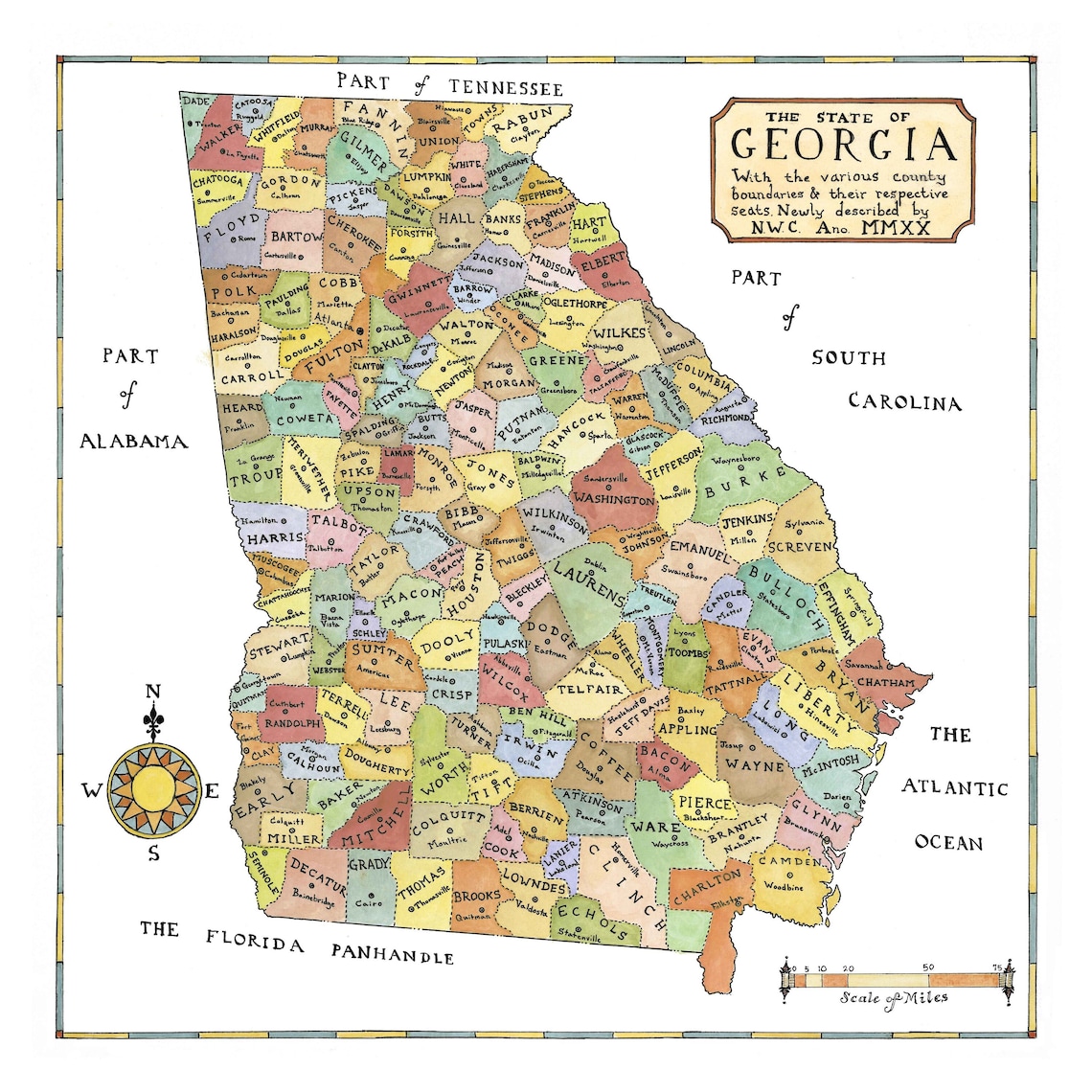 Map of Georgia, State of Georgia Map, Georgia Map, Georgia Print ...