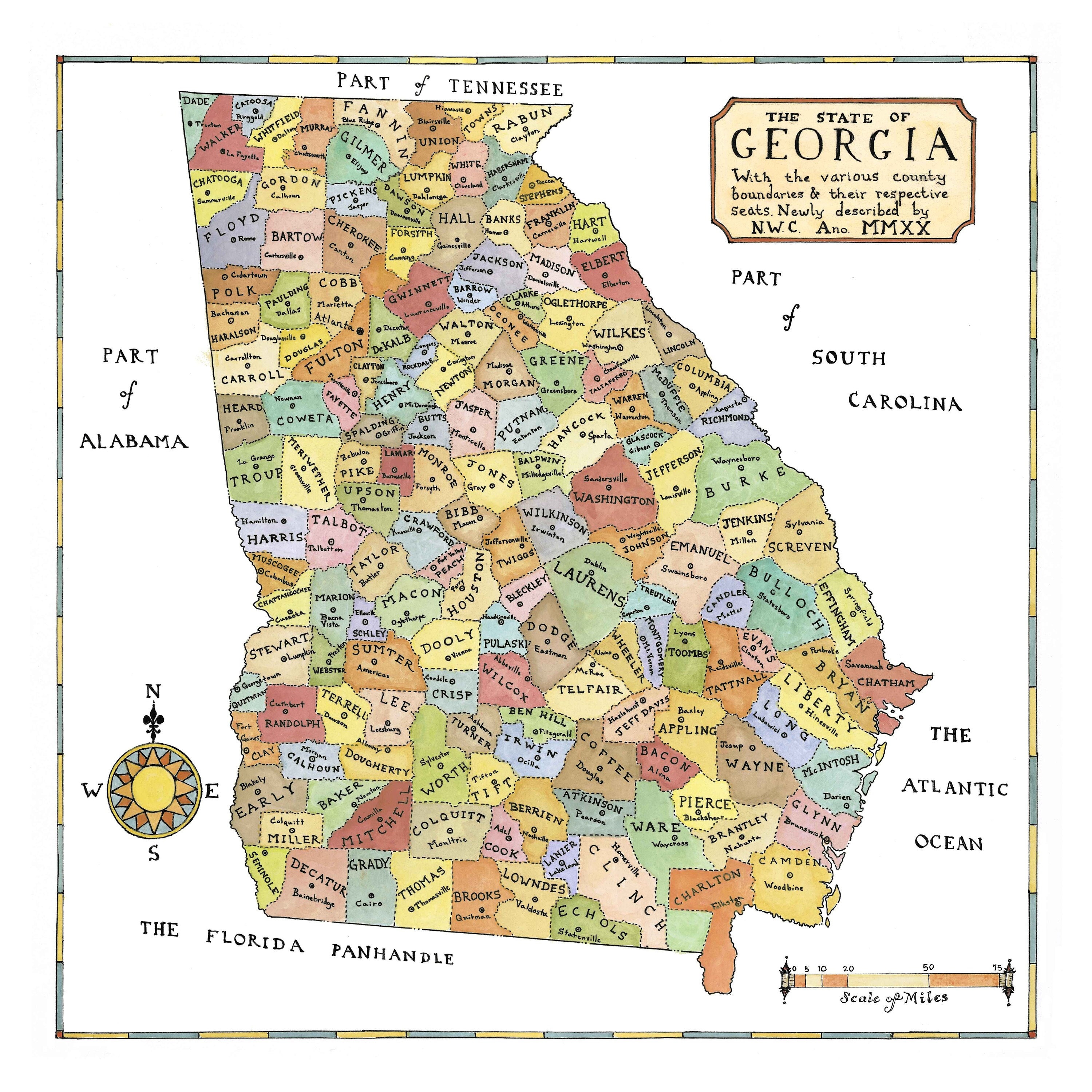 Map of Georgia, State of Georgia Map, Georgia Map, Georgia Print ...