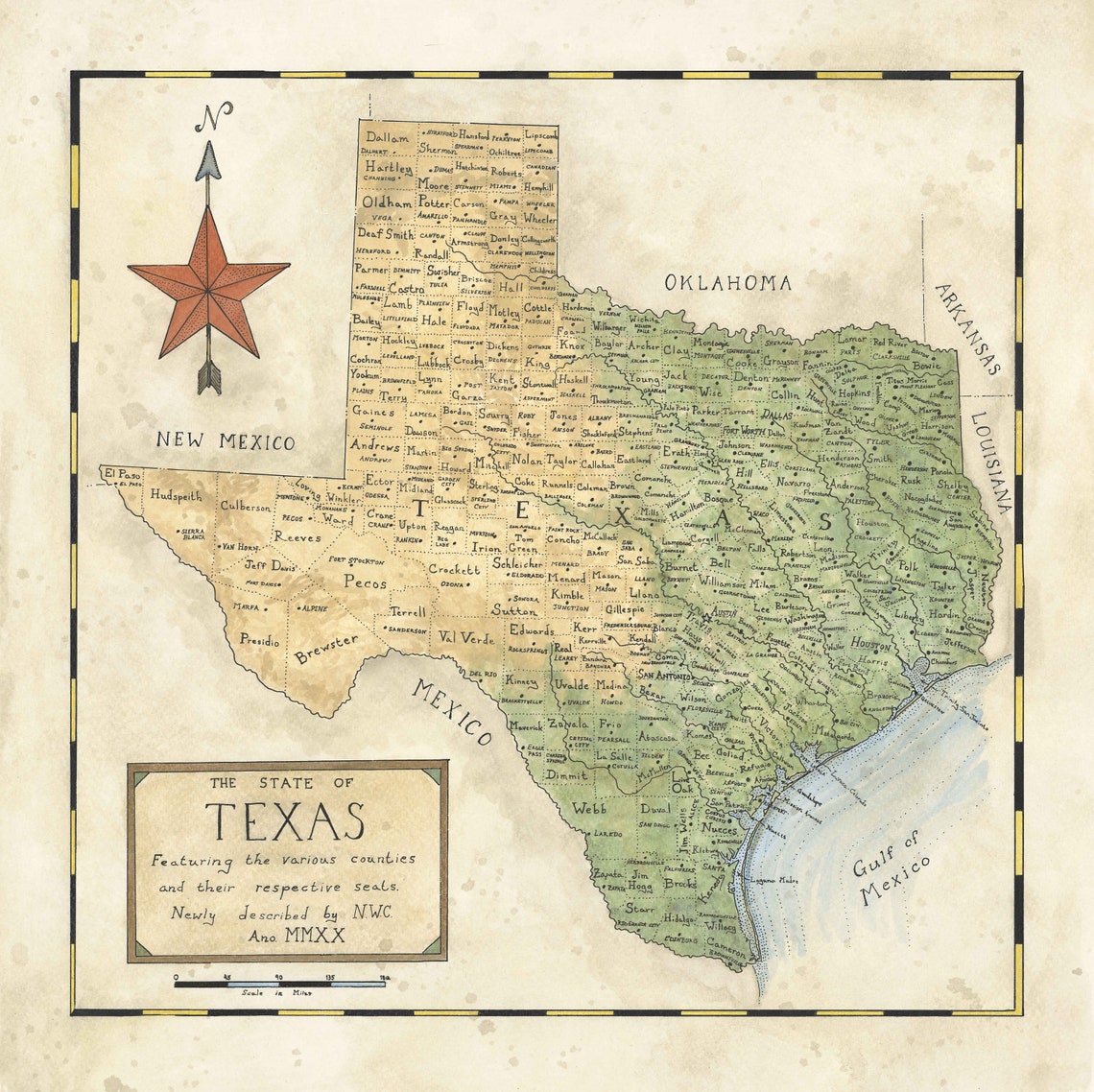 Map of Texas, Texas State Map, Texas Map Print, Texas State, Framed Map ...