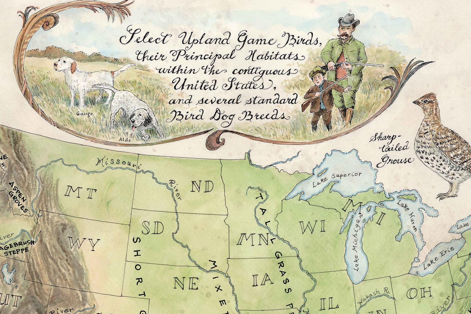 Dog Map, Game Bird, Pointing Dog, Map, Hunting Map, Sportsman, Hand ...