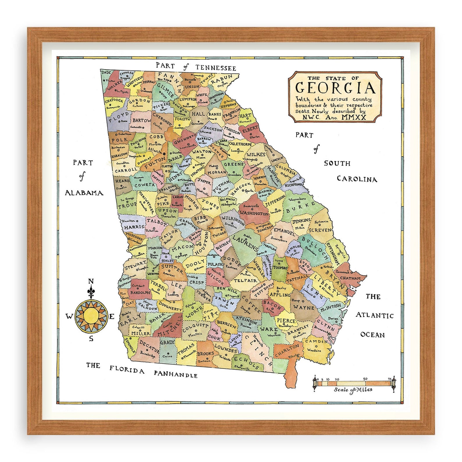 Map of Georgia, State of Georgia Map, Georgia Map, Georgia Print ...