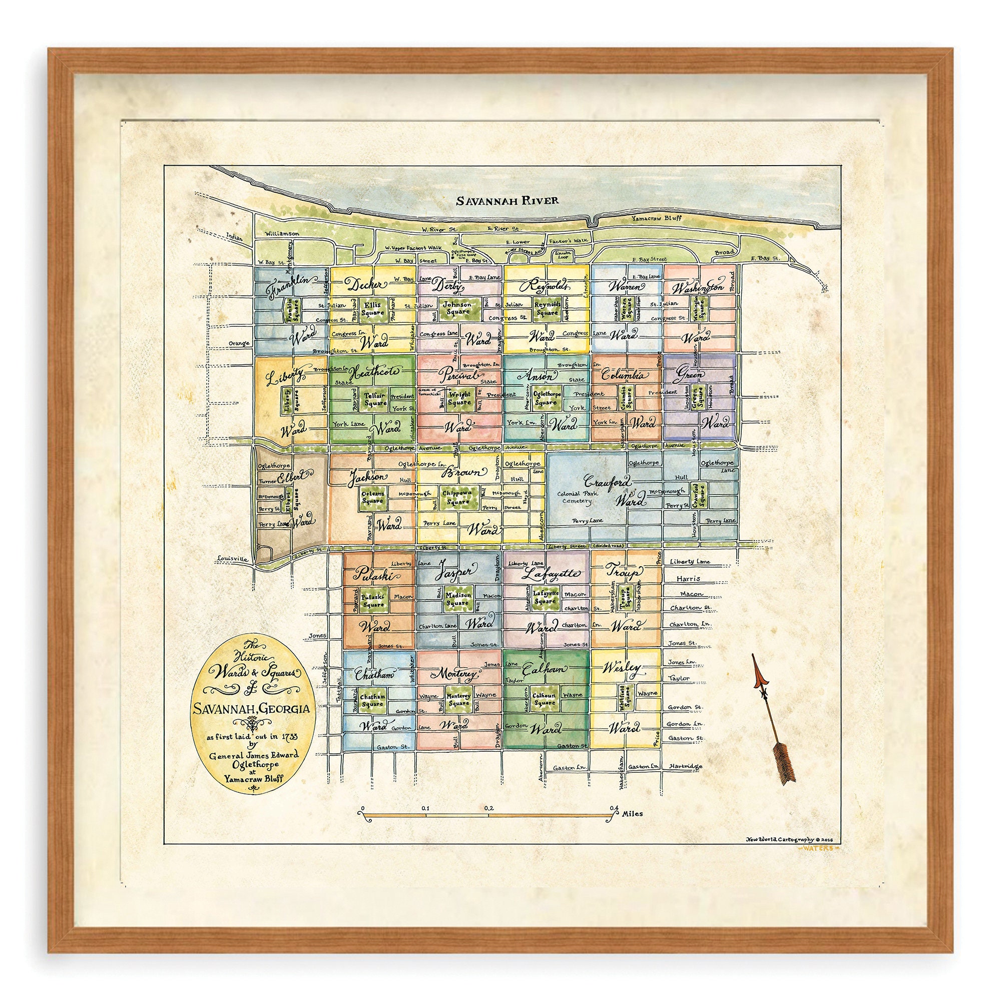 Savannah Georgia Map, Savannah Map, Historic Wards & Squares of Savannah, Savannah Gift ...
