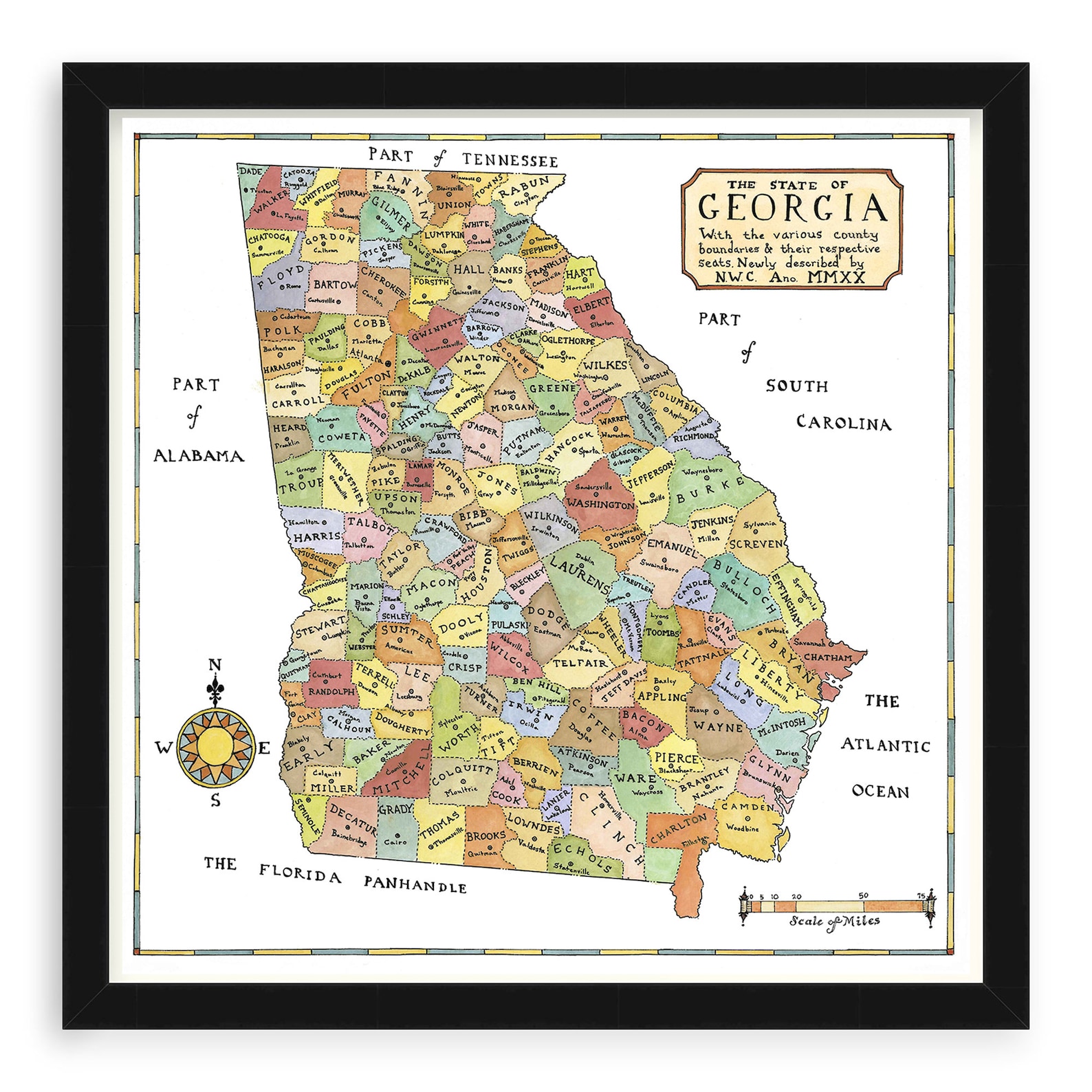Map of Georgia, State of Georgia Map, Georgia Map, Georgia Print ...