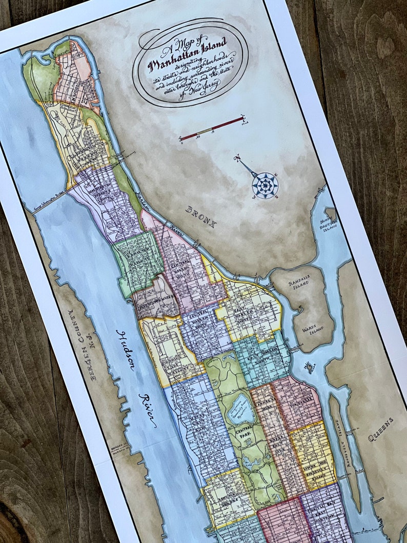 Manhattan Map, Map Art, Print of Manhattan Island - Etsy