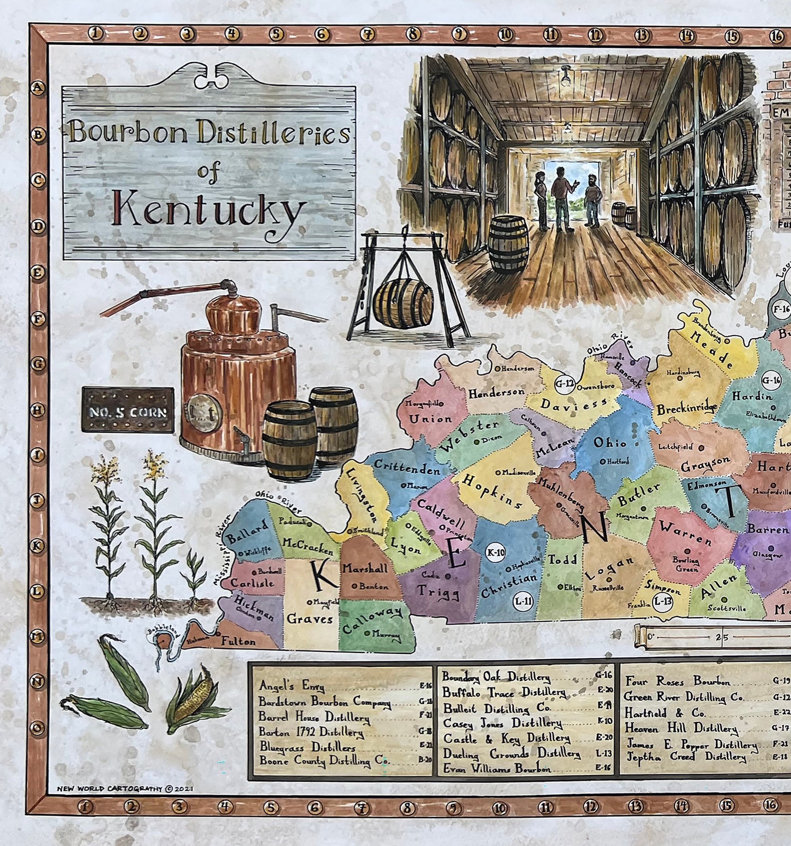 Kentucky Bourbon Map, Bourbon Trail Map, Distilleries Map, Kentucky Map ...