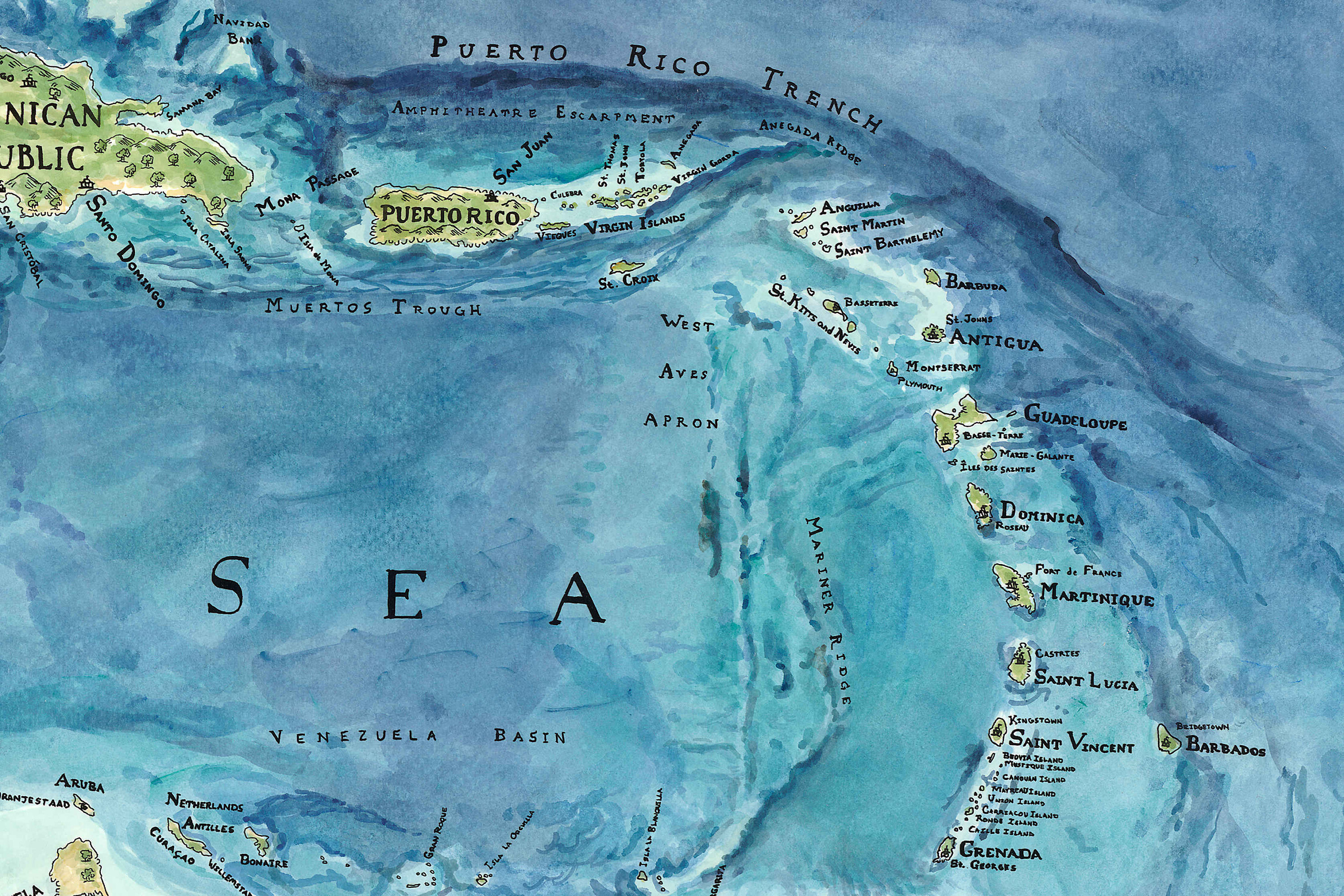 detailed map of caribbean islands