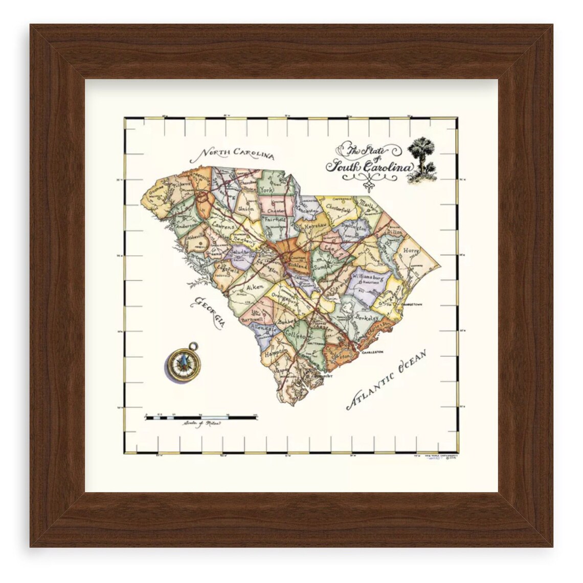 South Carolina Map, SC State Map, Charleston Coastal Map, Hand-drawn ...