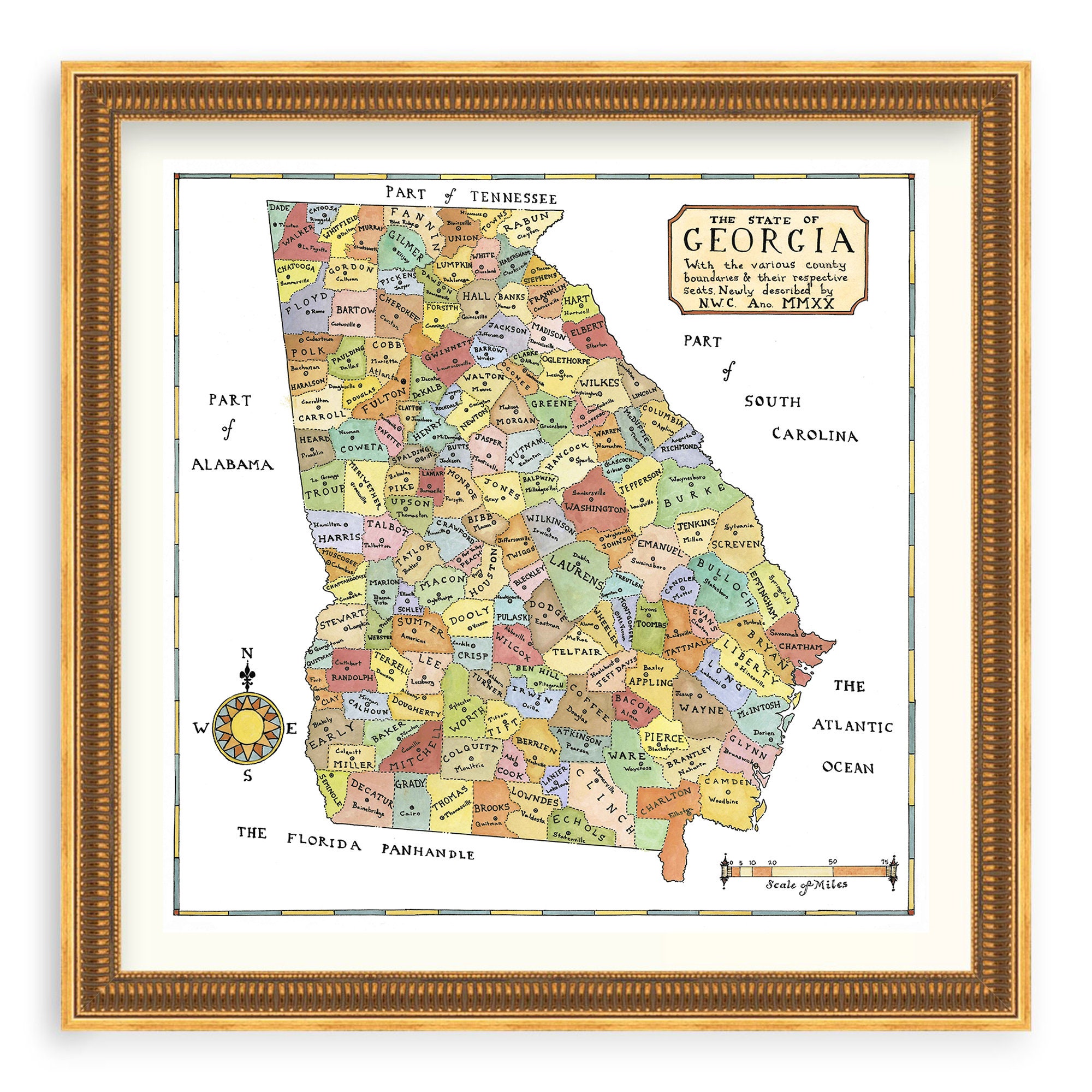 Map of Georgia, State of Georgia Map, Georgia Map, Georgia Print ...