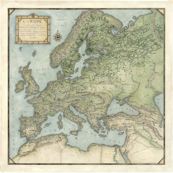 Map of Europe Print of Europe Collectible Custom Map Gift | Etsy