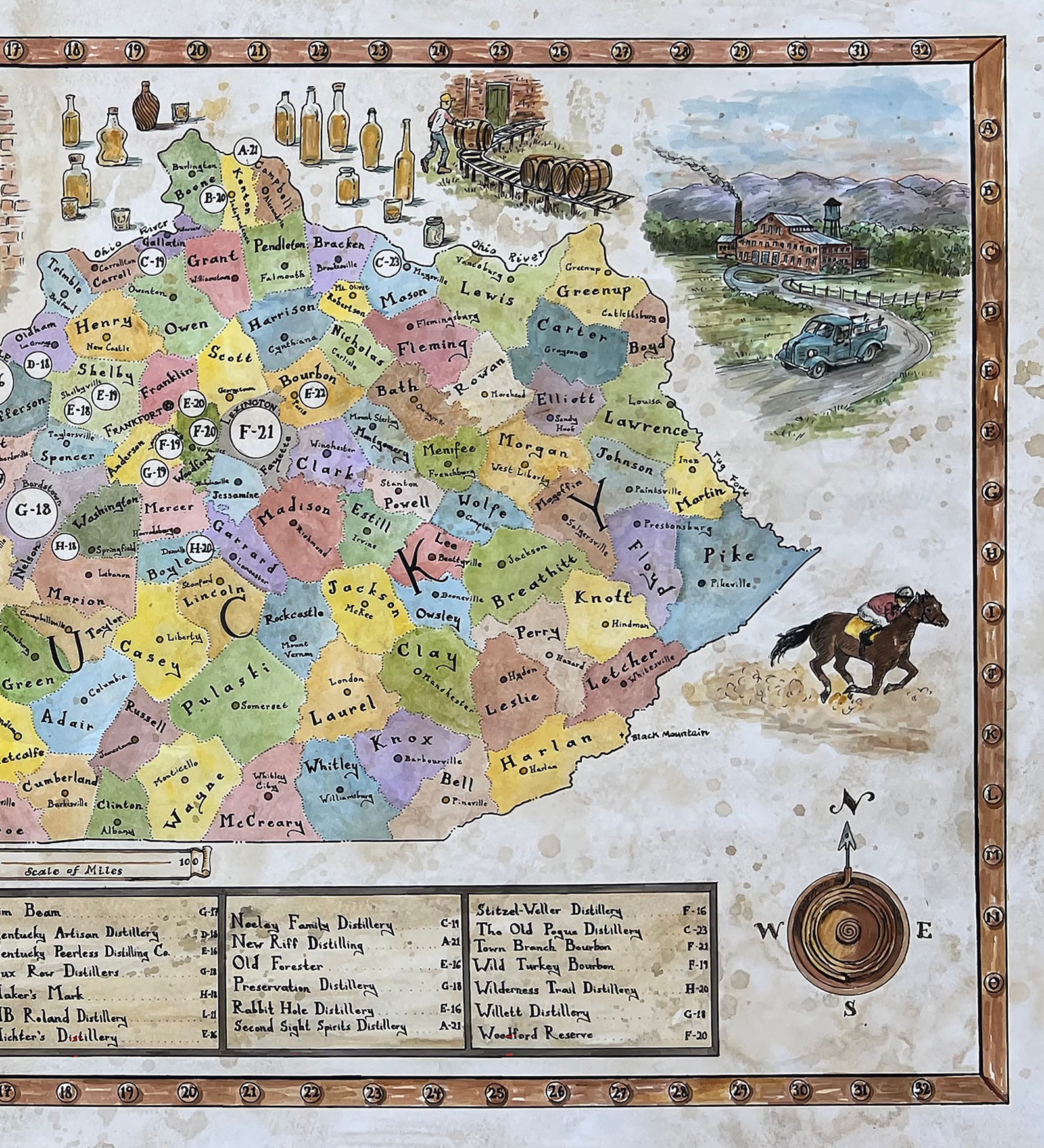 Kentucky Bourbon Map, Bourbon Trail Map, Distilleries Map, Kentucky Map ...