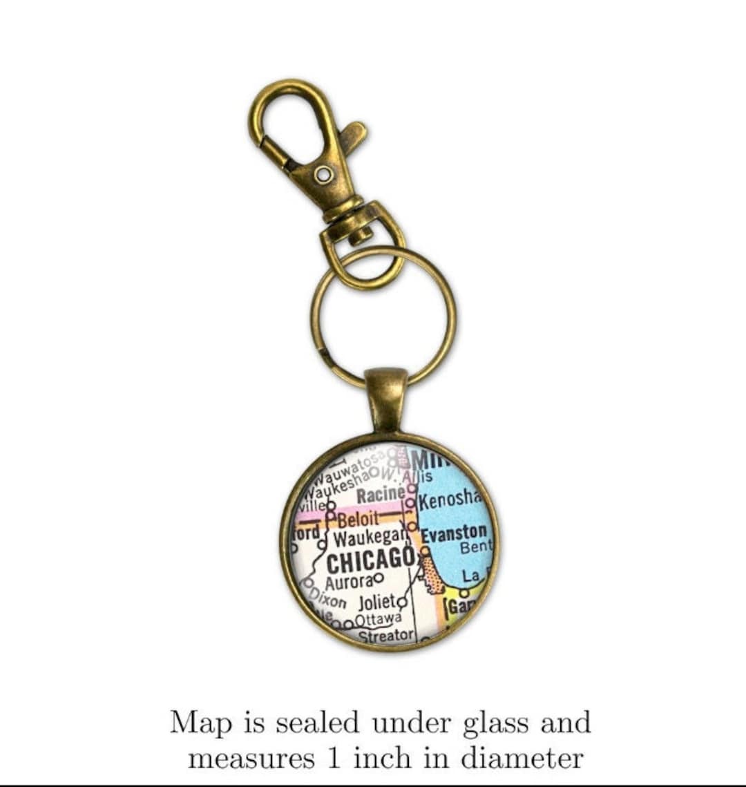 Chicago Vintage Map Keychain, Chicago Gift, Evanston, Illinois Map Gift ...